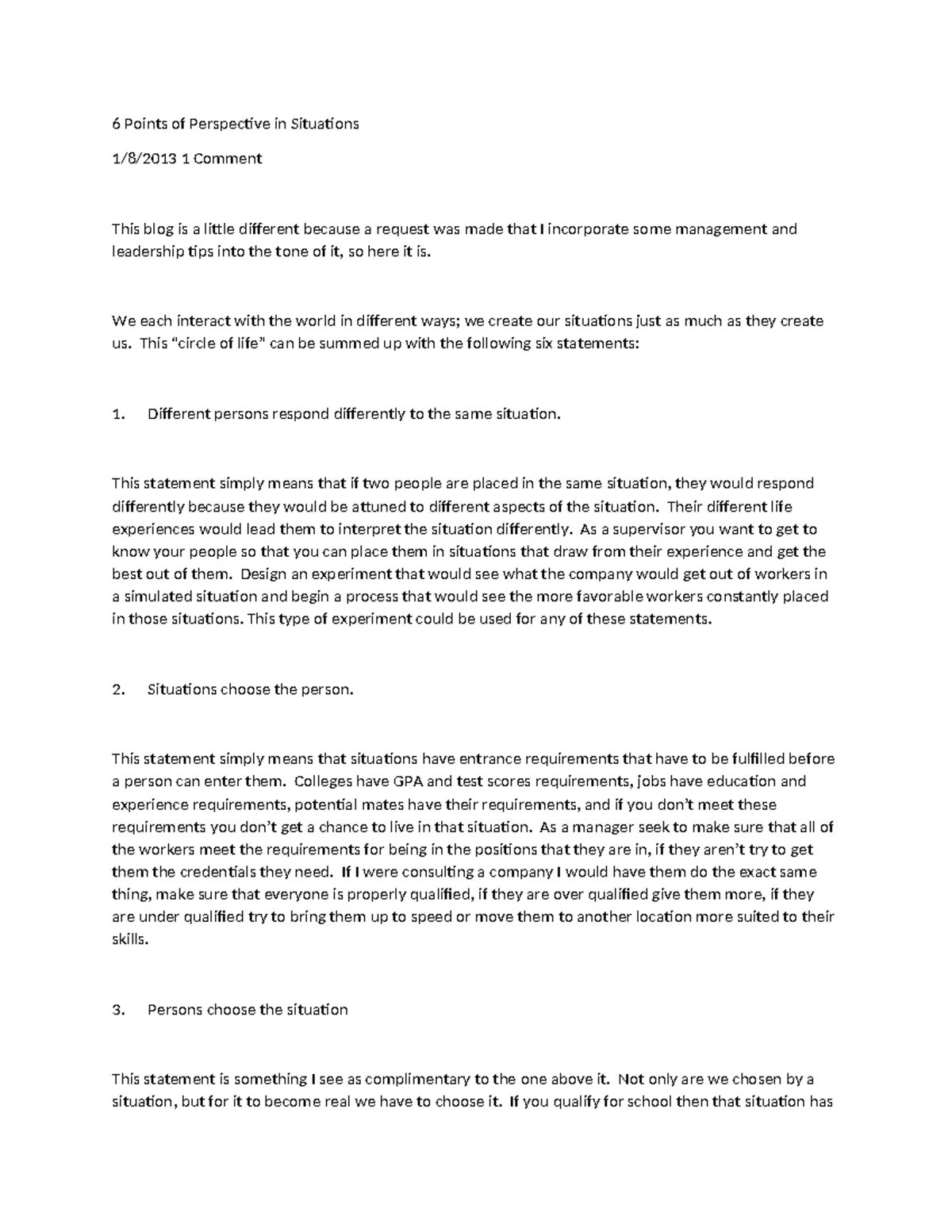 6 Points of Perspective in Situations - 6 Points of Perspective in ...