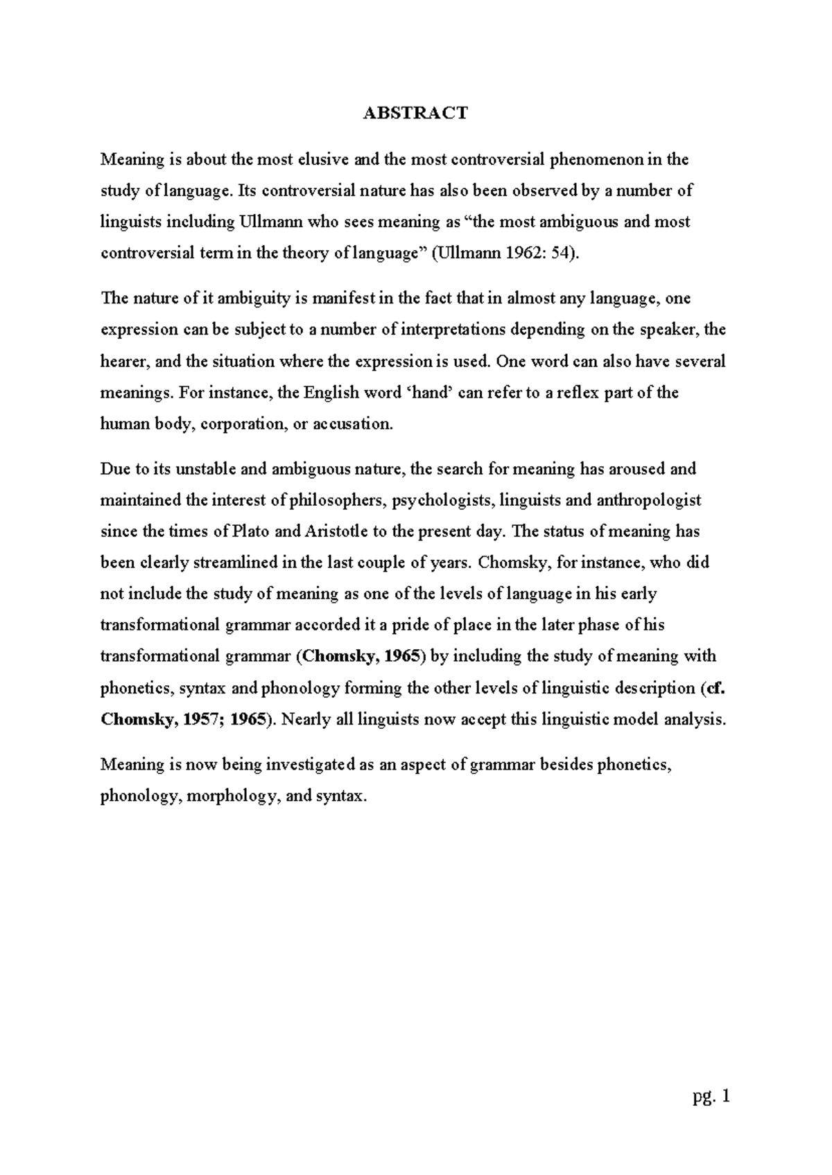 Term paper on lexicology - ABSTRACT Meaning is about the most elusive ...