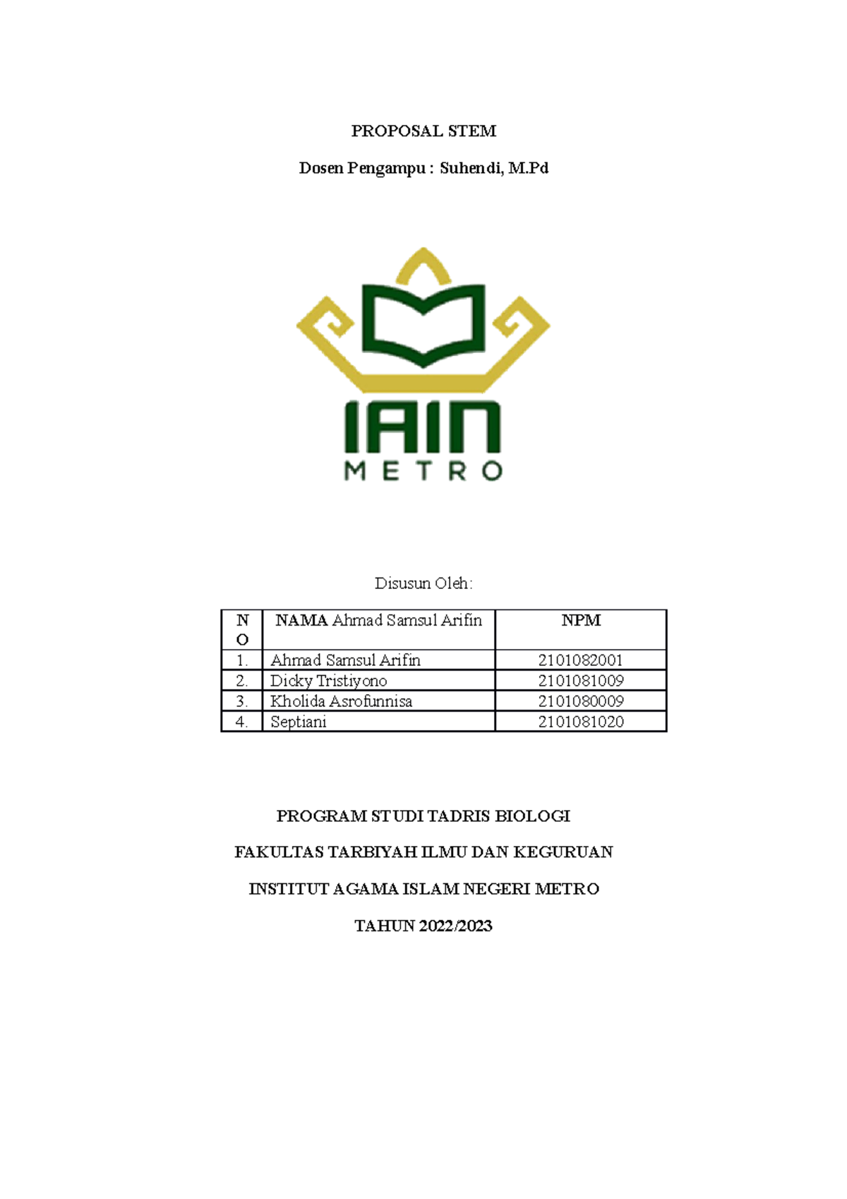 Proposal STEM kel - No description - PROPOSAL STEM Dosen Pengampu ...