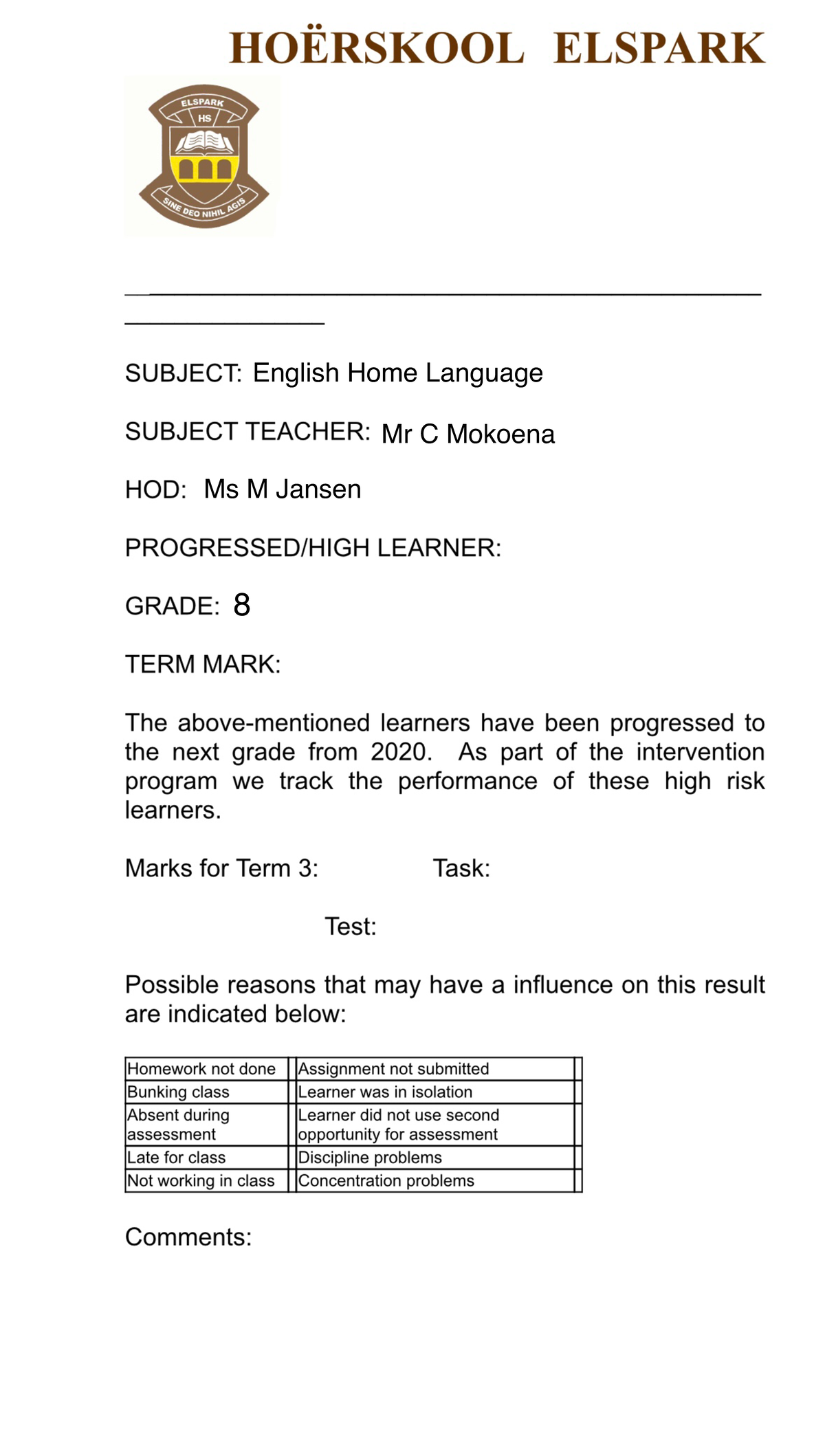 New Form - Ndnnx - English Home Language Ms M Jansen Mr C Mokoena 8 ...
