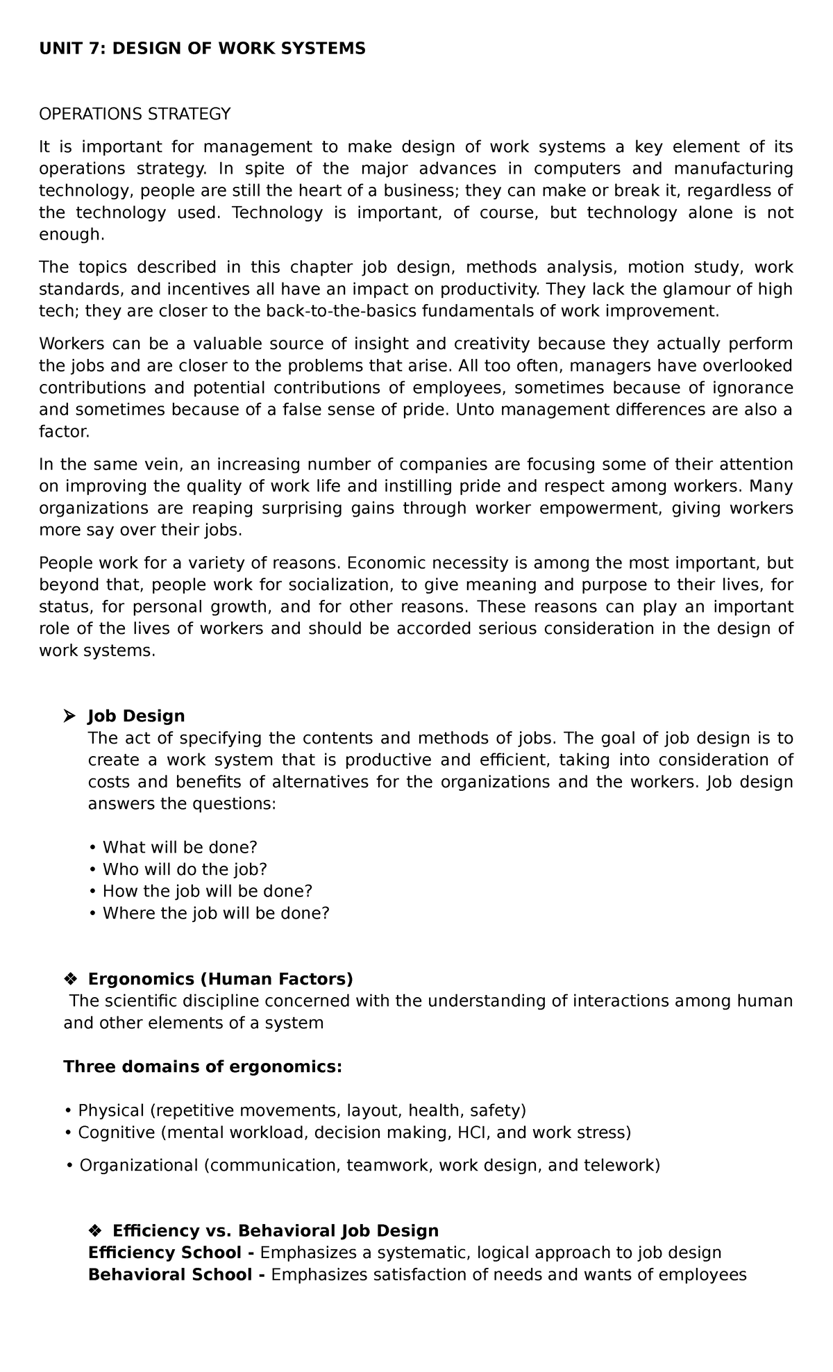 Design-of-Work-Systems - UNIT 7: DESIGN OF WORK SYSTEMS OPERATIONS ...