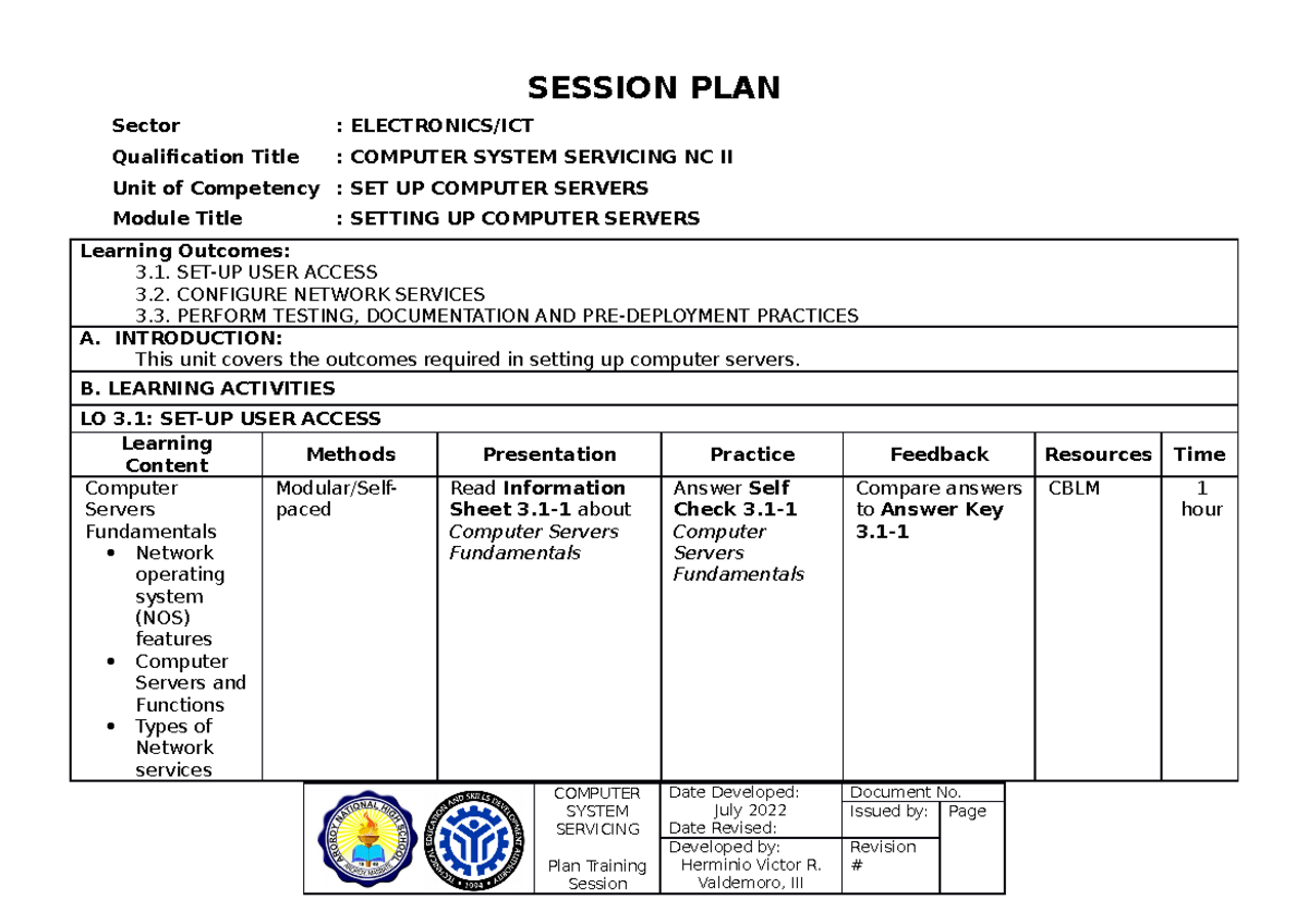 06 Session PLAN V4 - GOODLUCK - SESSION PLAN Sector : ELECTRONICS/ICT ...