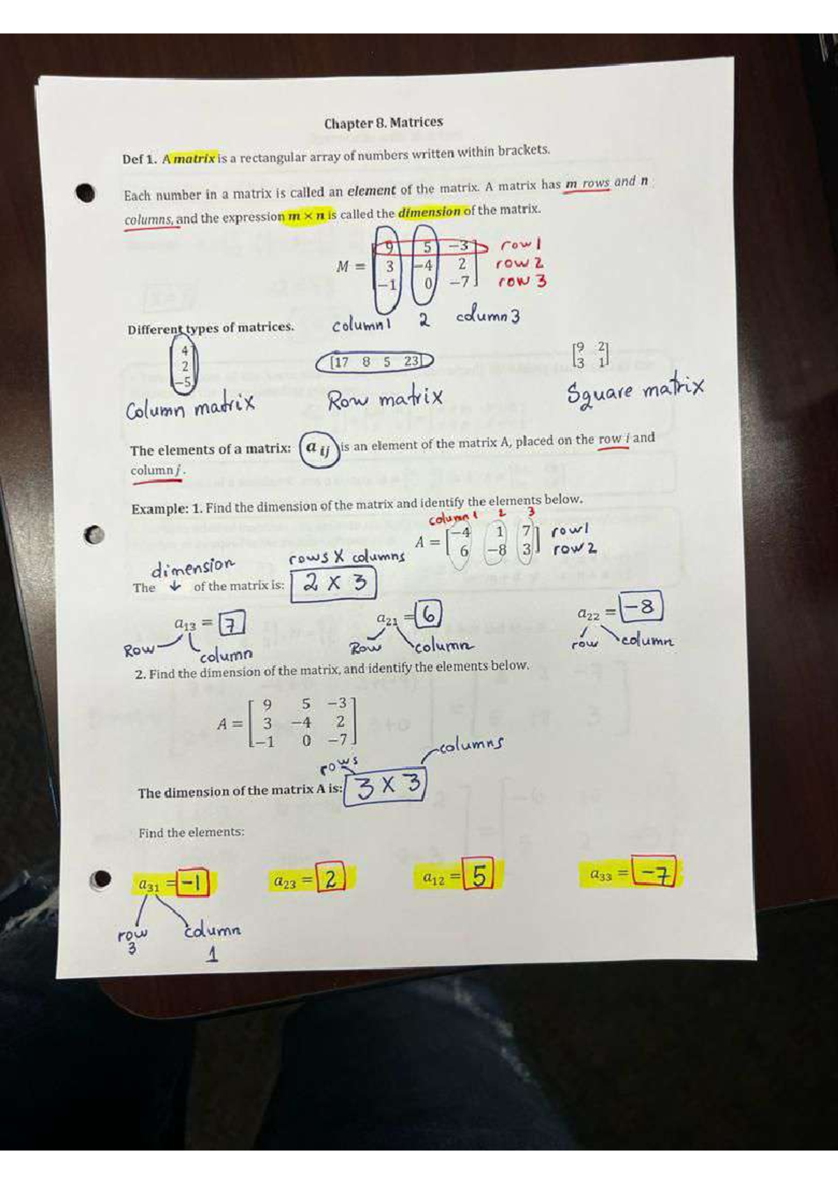 Matrices, chapter 8 with notes - MATH 1314 - Studocu