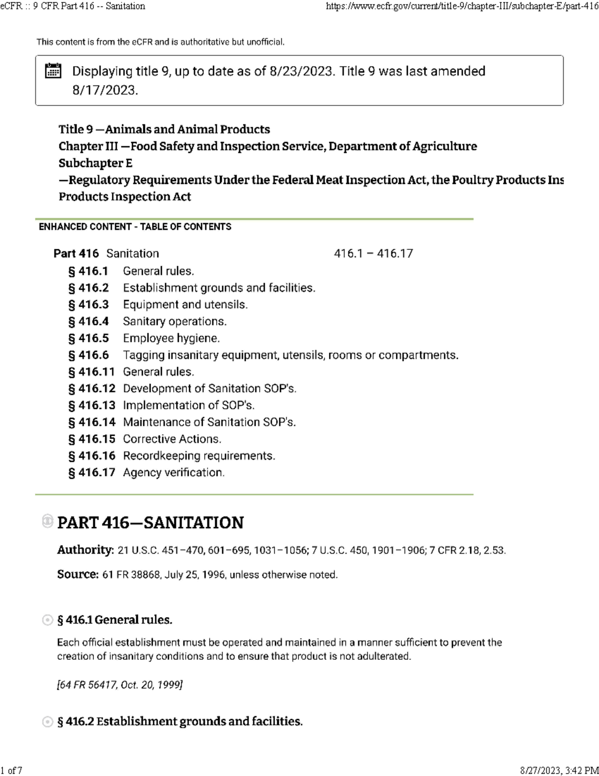 9cfr416 - 9 CFR 416 - This content is from the eCFR and is ...