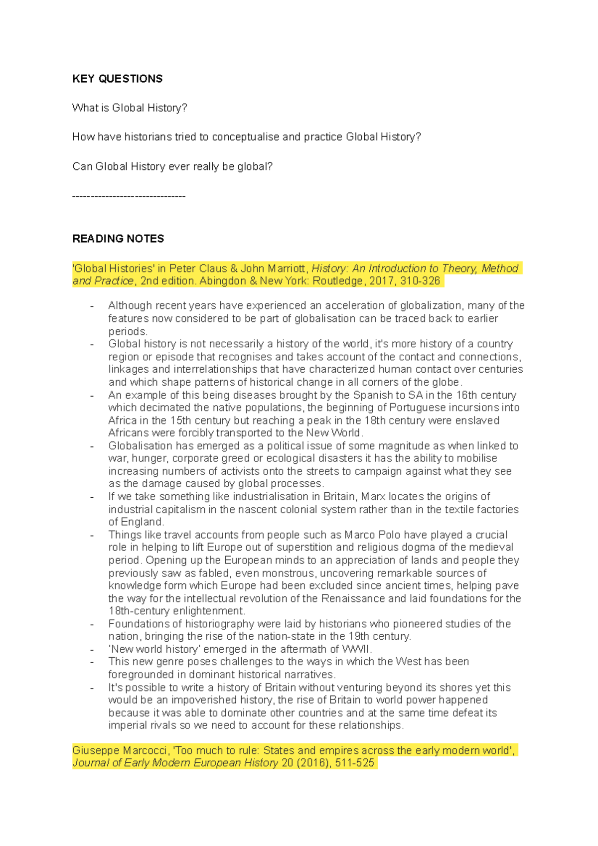 Global - Grade: 65 - KEY QUESTIONS What is Global History? How have ...
