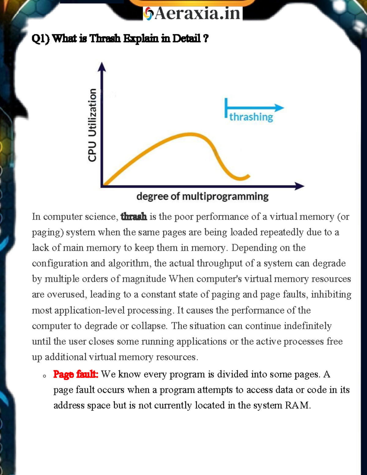 OS Module 4 - Memory Management - Aeraxia - Q1) What is Thrash Explain in Detail? In computer ...