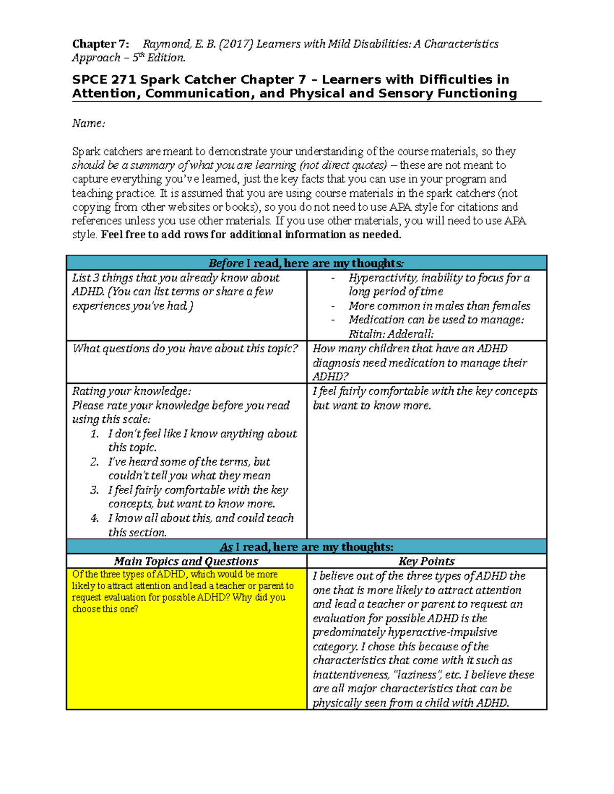 SPCE 271 Spark Catcher Chapter 7-1 - Chapter 7: Raymond, E. B. (2017 ...