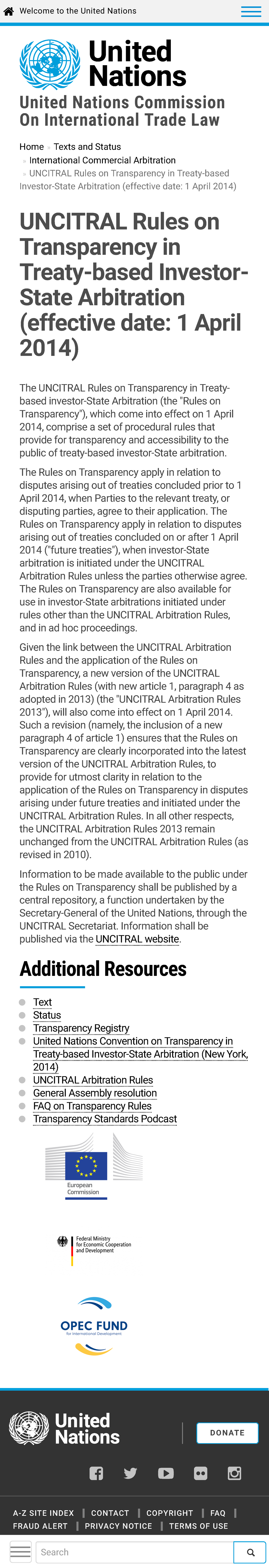 Uncitral Rules on Transparency in Treaty-based Investor-State Arbitration (effective date 1 ...