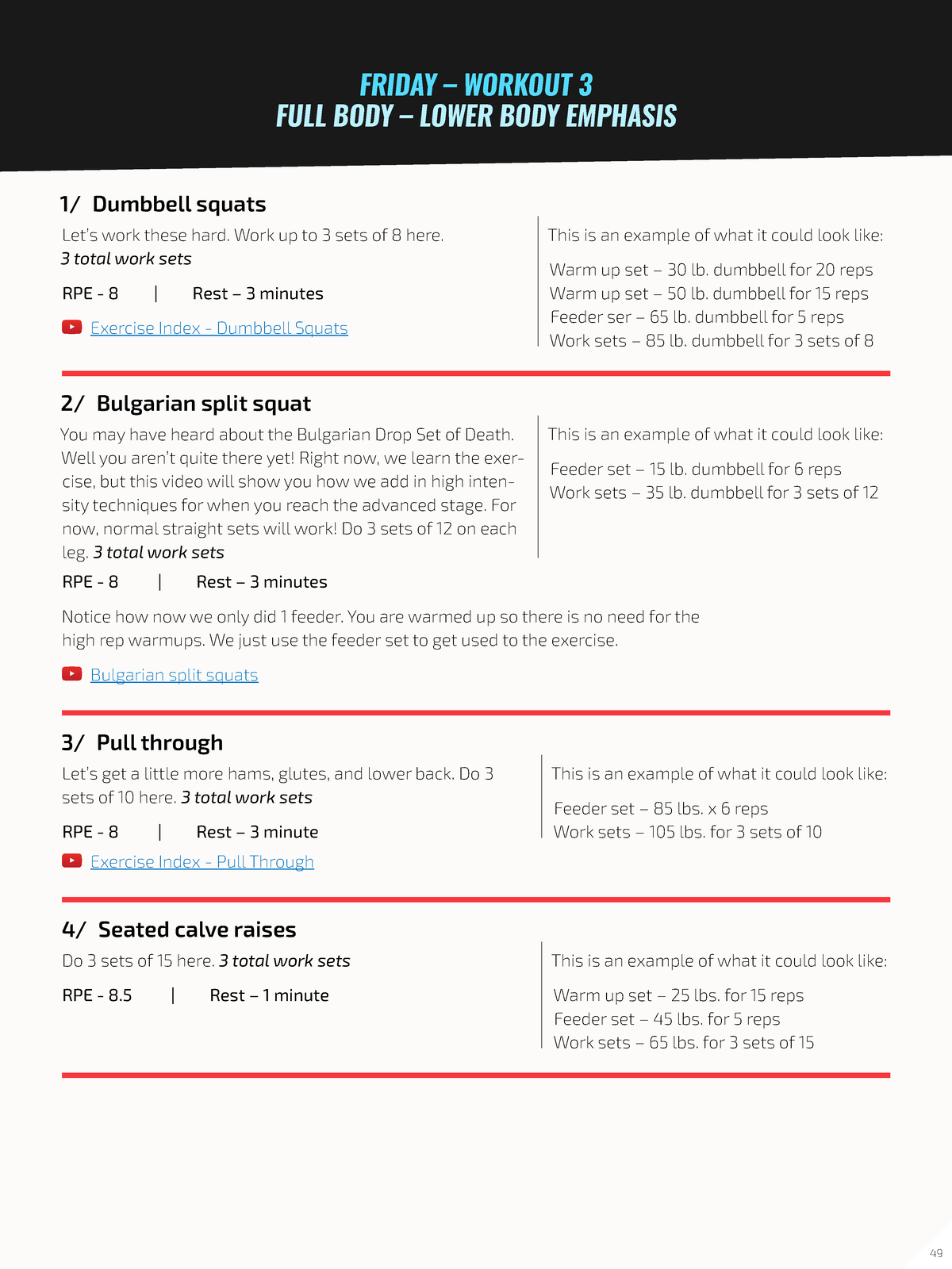 Week 02 workout 03 - 49 1/ Dumbbell squats Let’s work these hard. Work ...