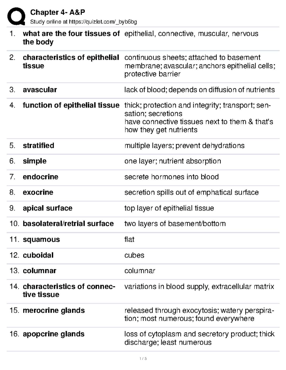 Anatomy Chap 4 - Study online at quizlet/_byb6bg what are the four ...