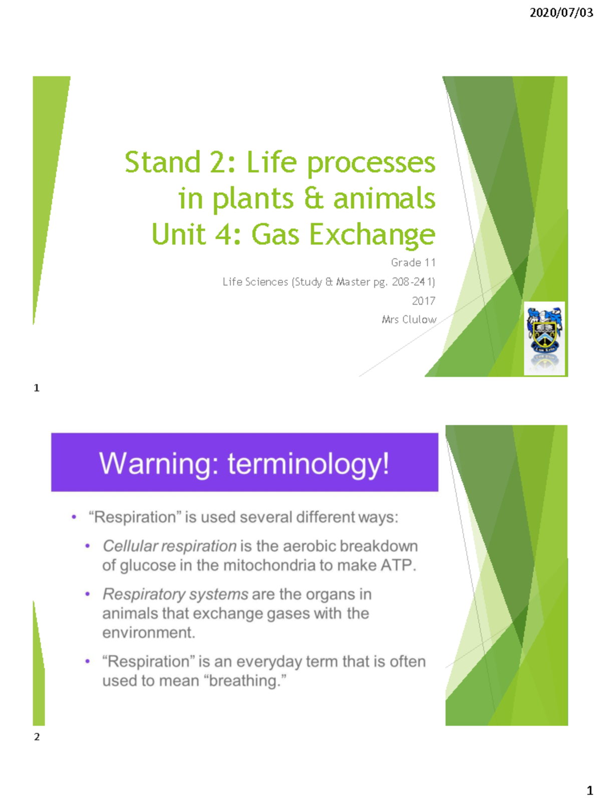 Gr11 Gas exchange CC - Stand 2: Life processes in plants & animals Unit ...