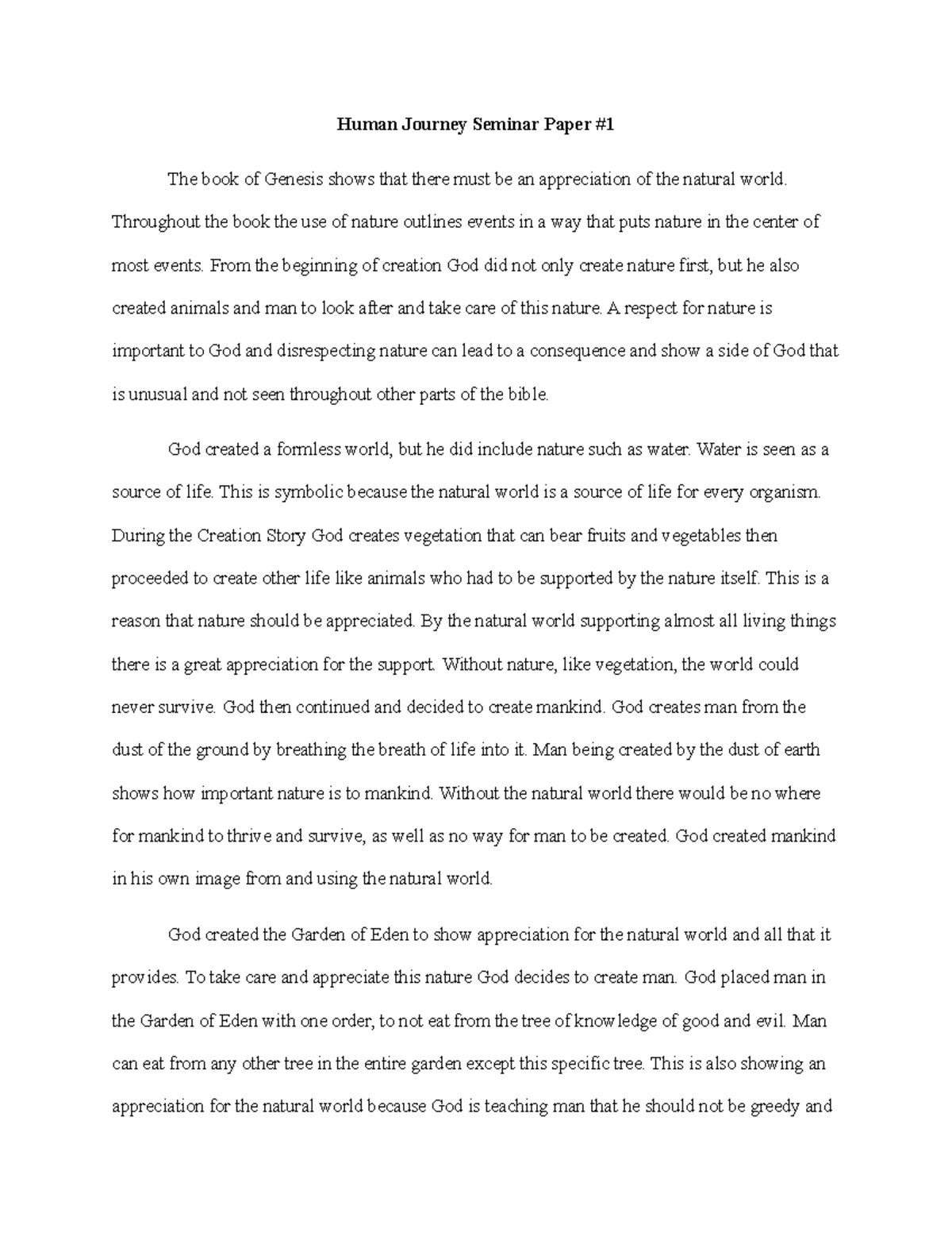 CIT-201 Paper 1 - Human Journey Seminar Paper # The book of Genesis ...