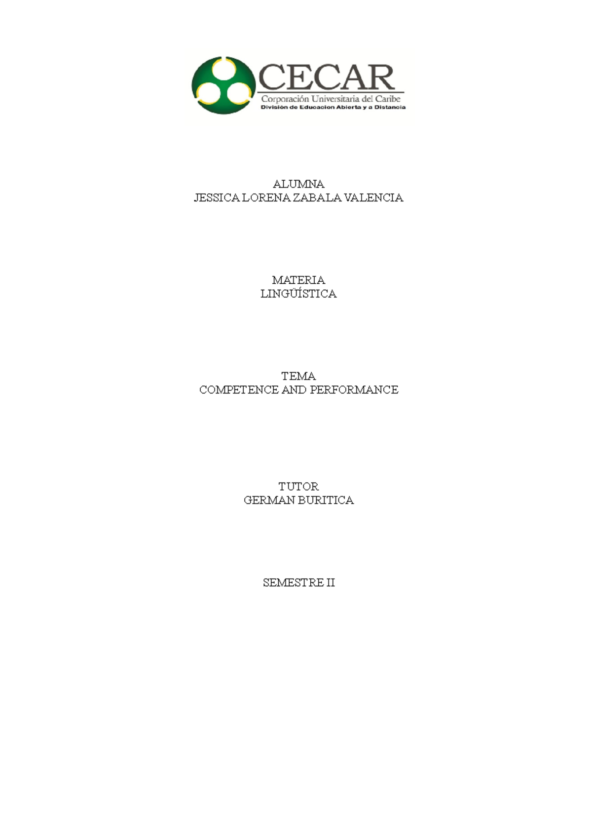 Competence AND Performe - ALUMNA JESSICA LORENA ZABALA VALENCIA MATERIA ...