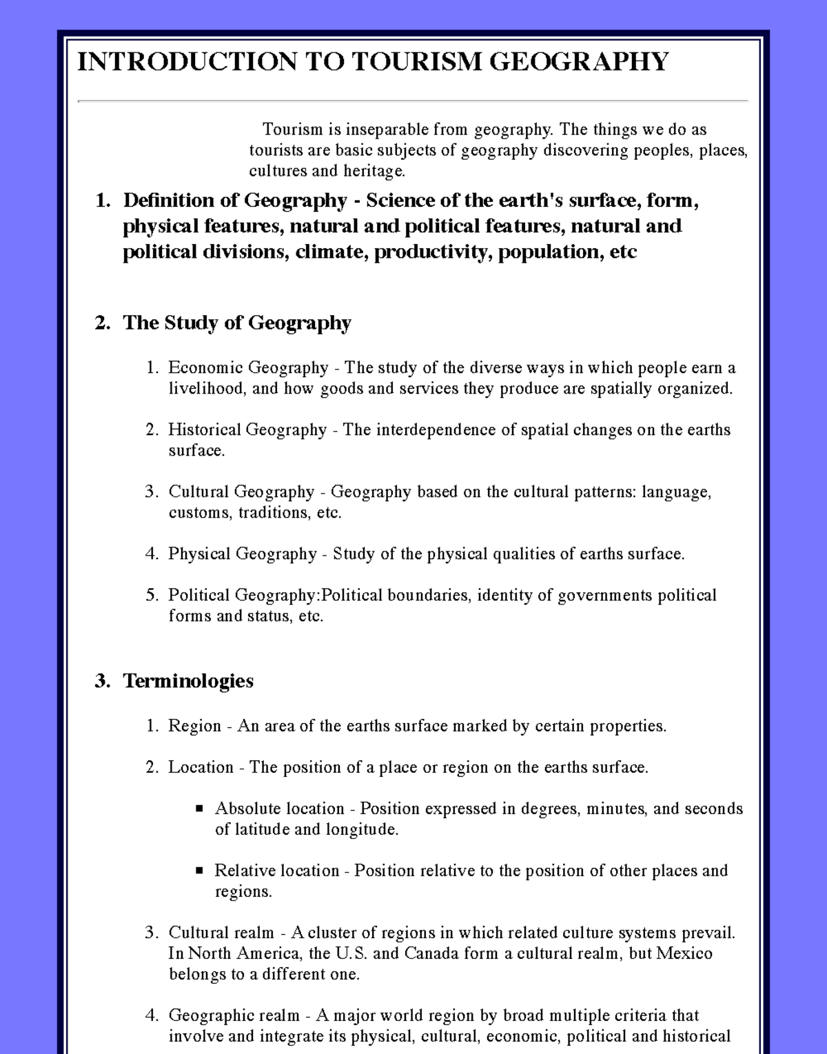 Introduction to Tourism Geography - INTRODUCTION TO TOURISM GEOGRAPHY ...