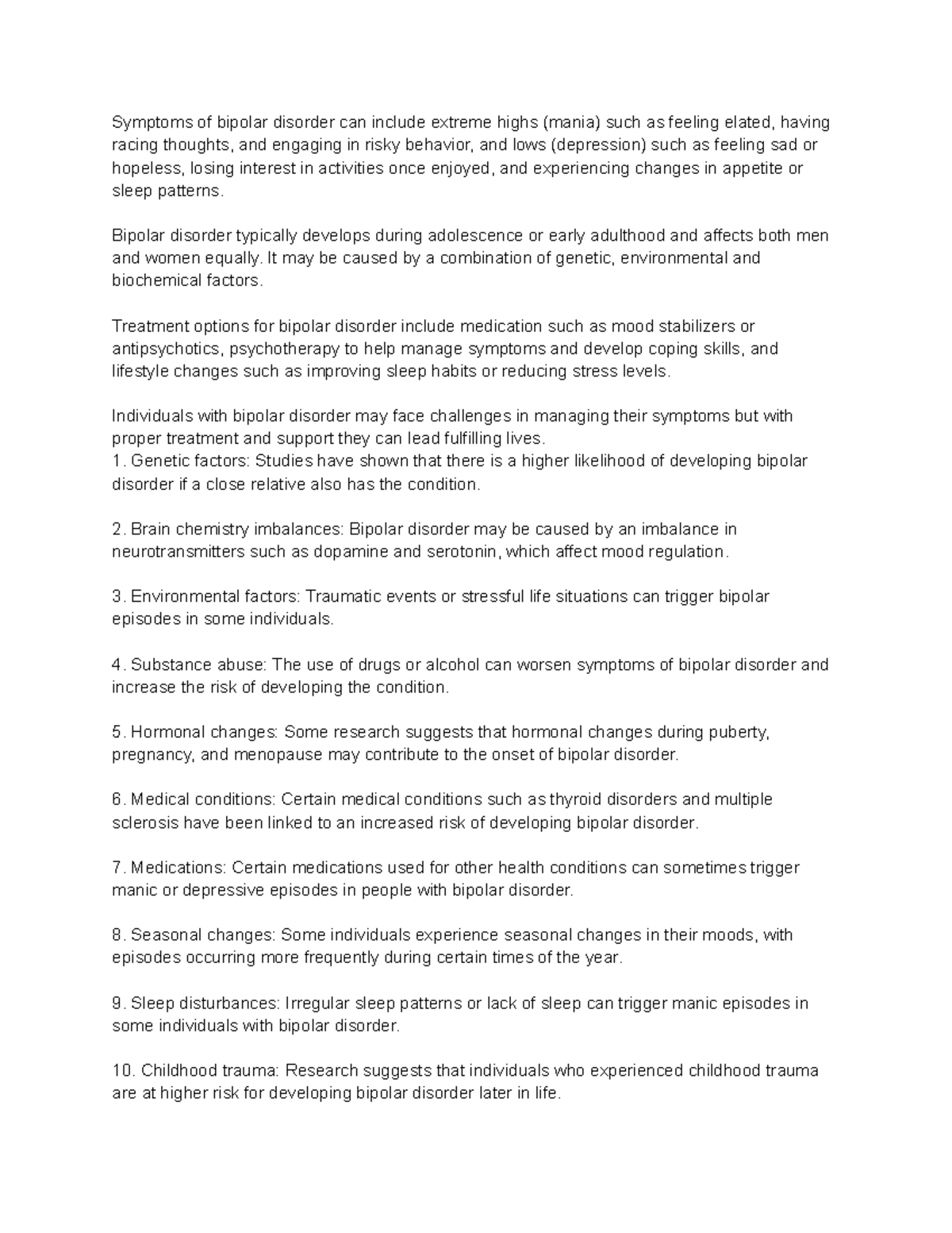 Notes for class multiple chapters - Symptoms of bipolar disorder can ...