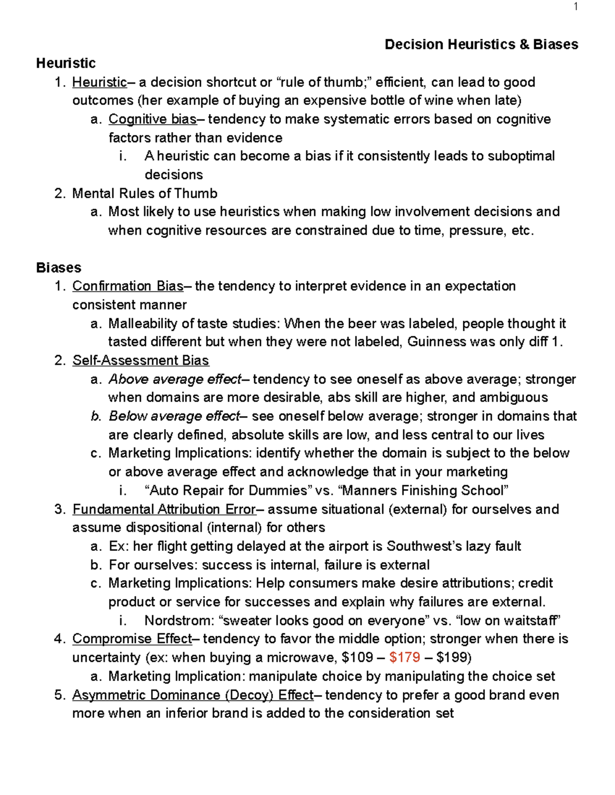 Exam 3 Study Guide - Extensive and Organized - Decision Heuristics ...