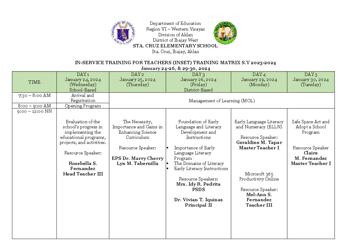 Matrix-2024- Inset - n/a - Department of Education Region VI – Western ...