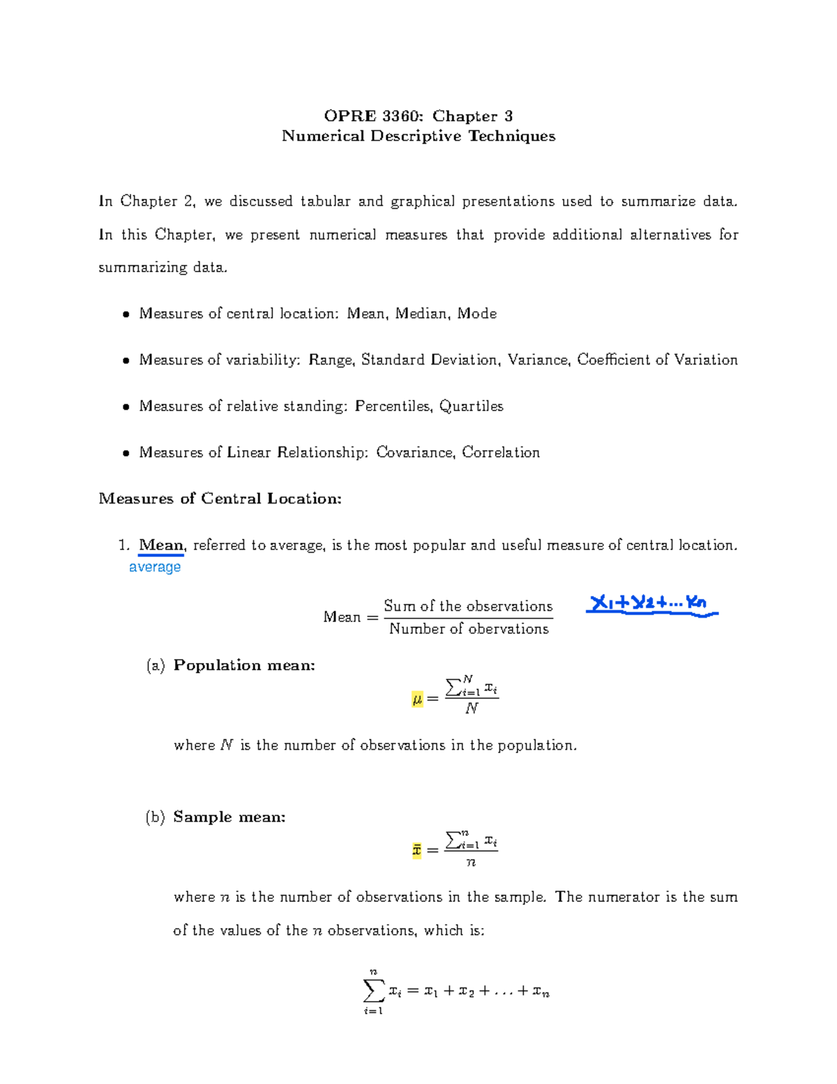 Chapter 3 - notes with practice promblems - OPRE 3360: Chapter 3 ...