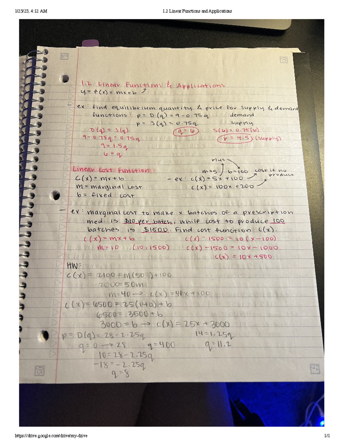 1.2 linear functions and applications - MATH 1324 - 1/23/23, 4:12 AM 1 ...