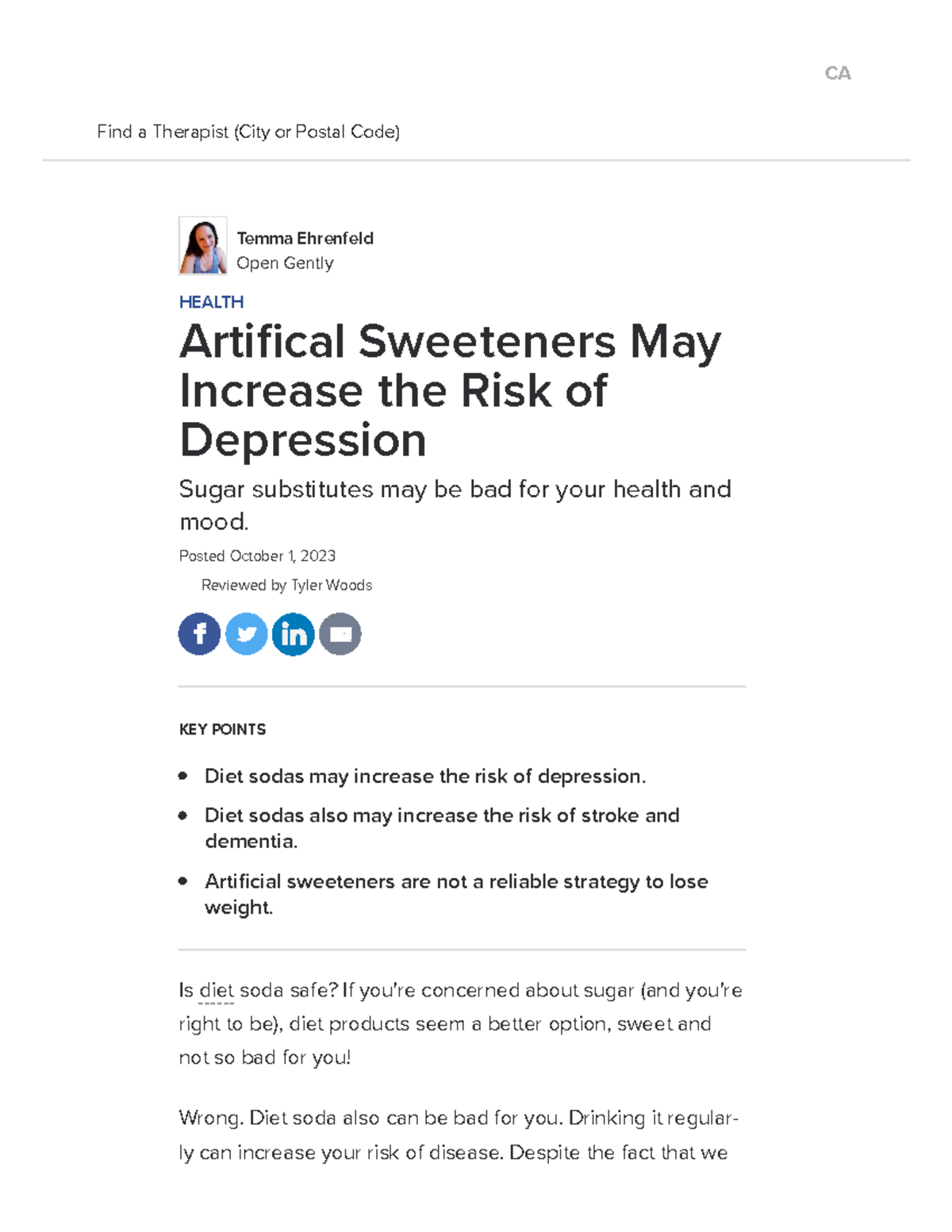 Artifical Sweeteners May Increase the Risk of Depression Psychology ...