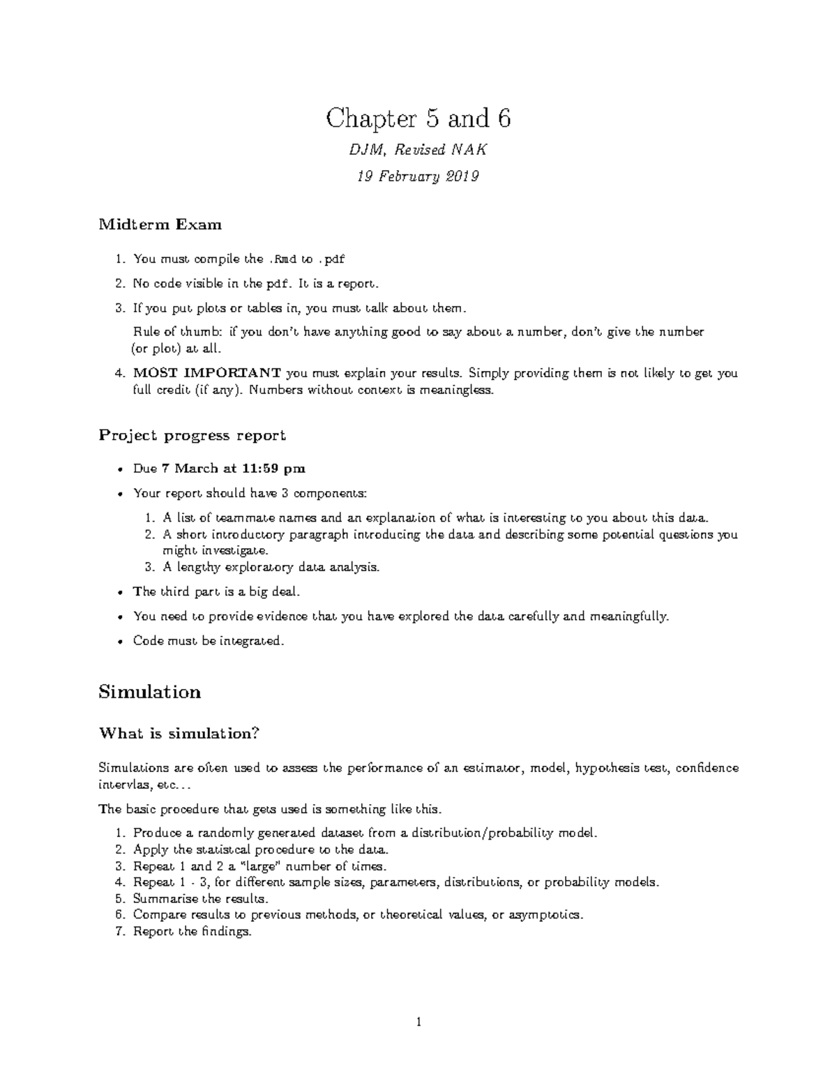 Lec08 Lecture Notes On Stats Modeling Chapter 5 And 6 Djm Revised Nak 19 February 2019