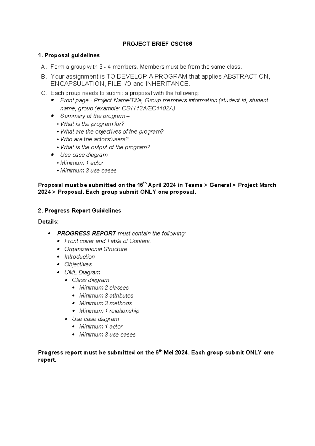Project Brief Csc186 Project Brief Csc 1 Proposal Guidelines A Form 