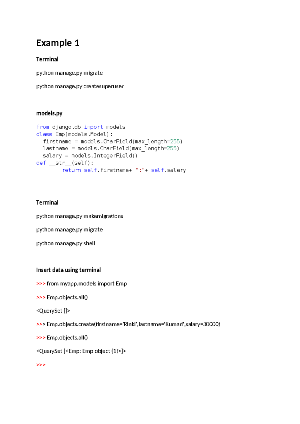 INT253 Lec 15 Models - awdawd - Example 1 Terminal python manage ...