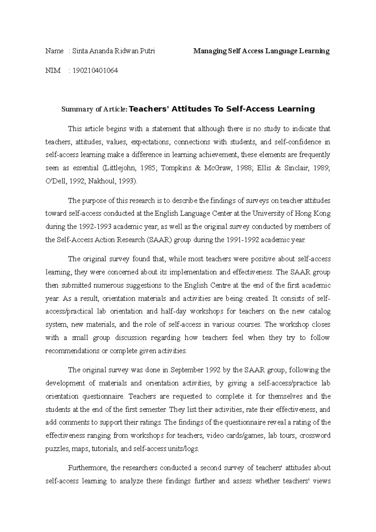 Summary - Name : Sinta Ananda Ridwan Putri Managing Self Access ...