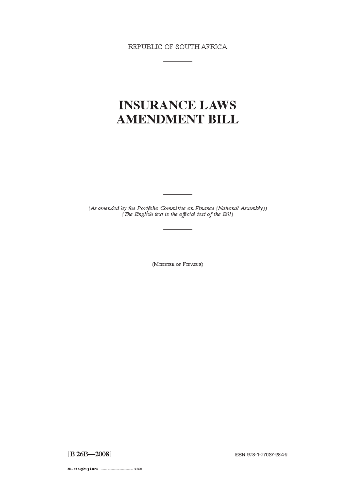 Draft Insurance Laws AB 2008 - REPUBLIC OF SOUTH AFRICA INSURANCE LAWS ...