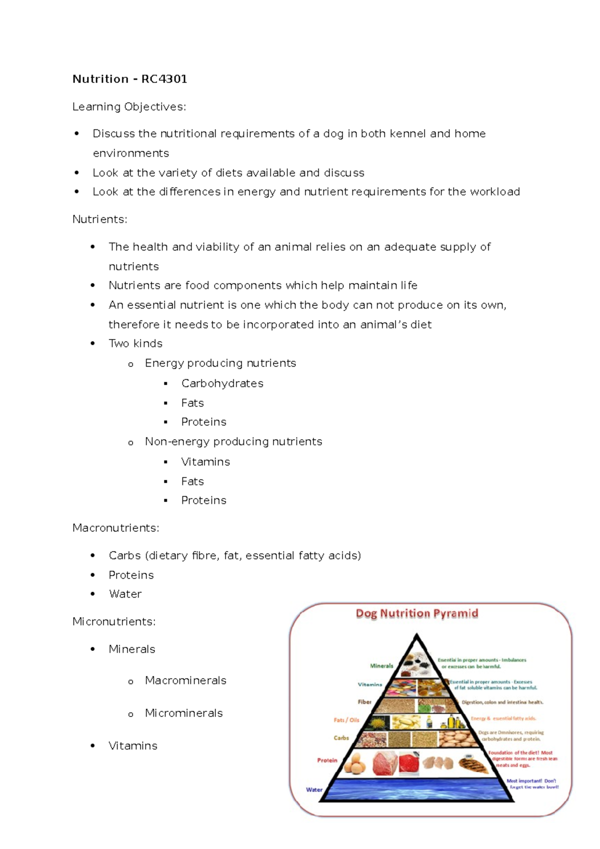 Lesson 7 - Nutrition - Nutrition - RC Learning Objectives: Discuss the ...
