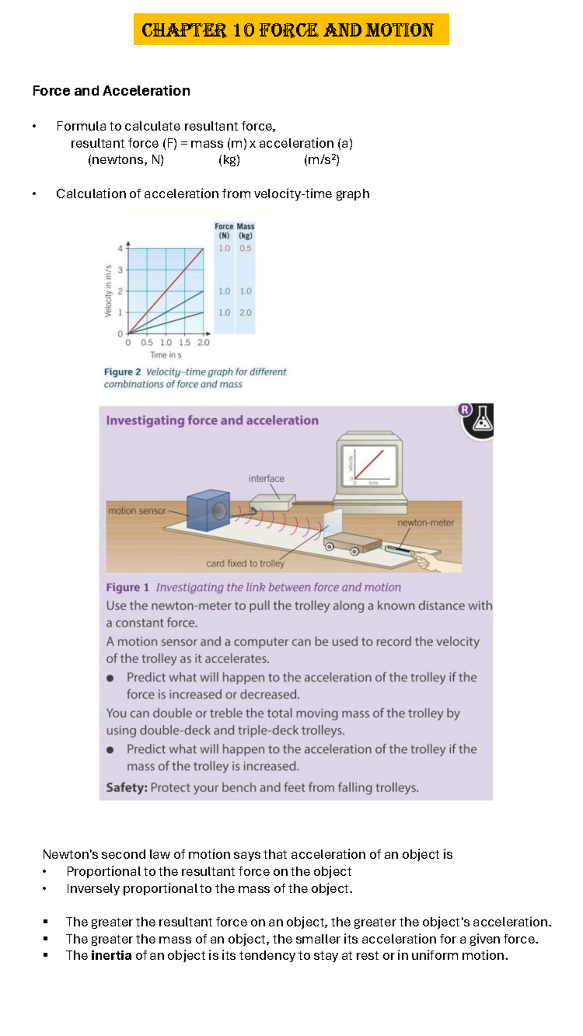 Physics Chapter 10 - Chapter 10 Force and Motion Force and Acceleration ...