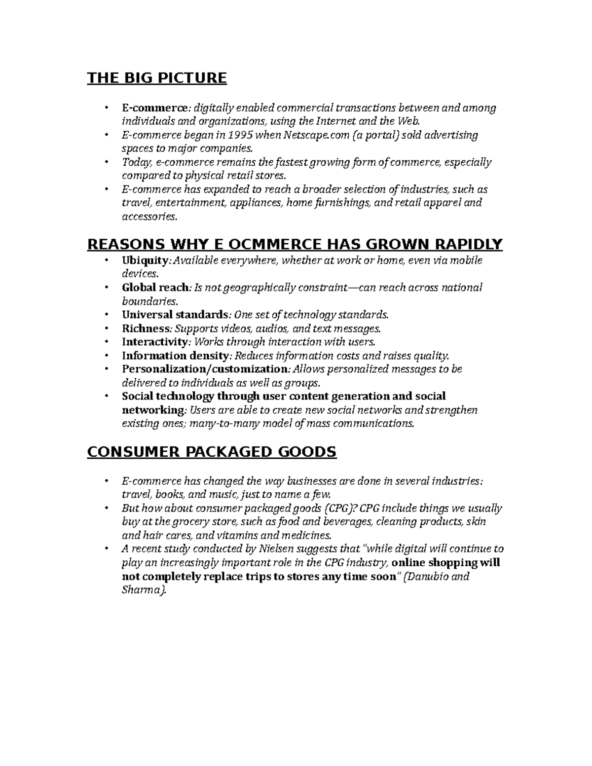 COMM 391 E-commerce - Notes taken in class - THE BIG PICTURE E-commerce ...