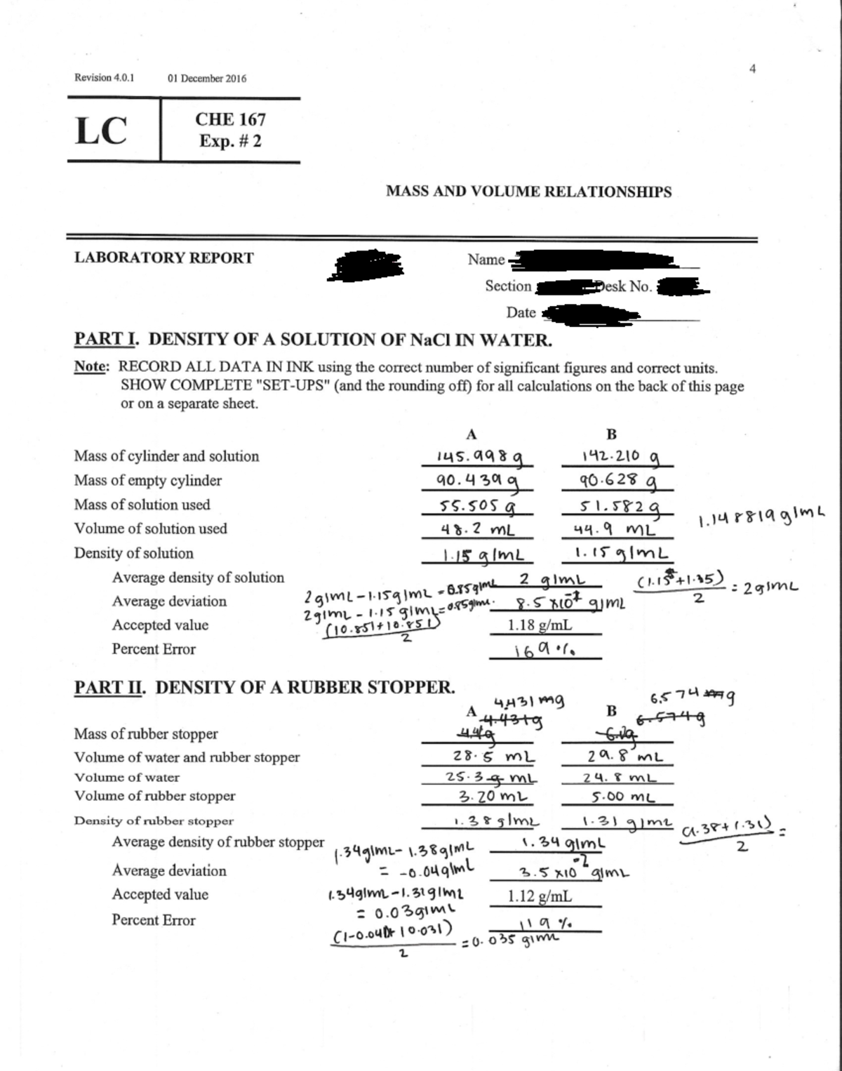 LAB 2 MASS- Volume Relationships 06 06 - CHEM 1331 - Fordham University ...