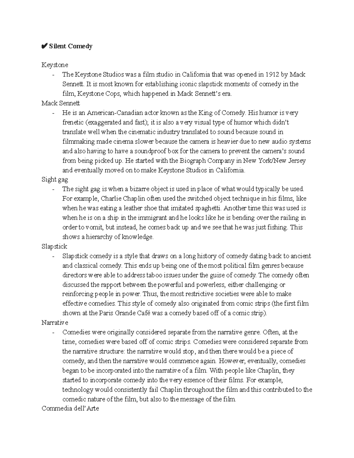 ENGL 091 - Silent Comedy Term Sheet - Silent Comedy Keystone - The ...