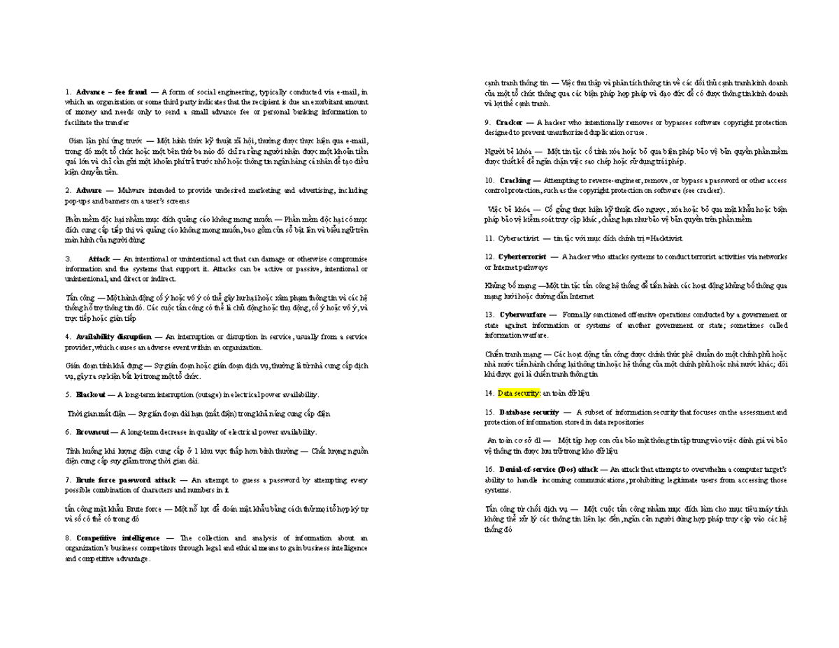 THUẬT NGỮ Chương 2 in - guyg - Advance – fee fraud — A form of social ...