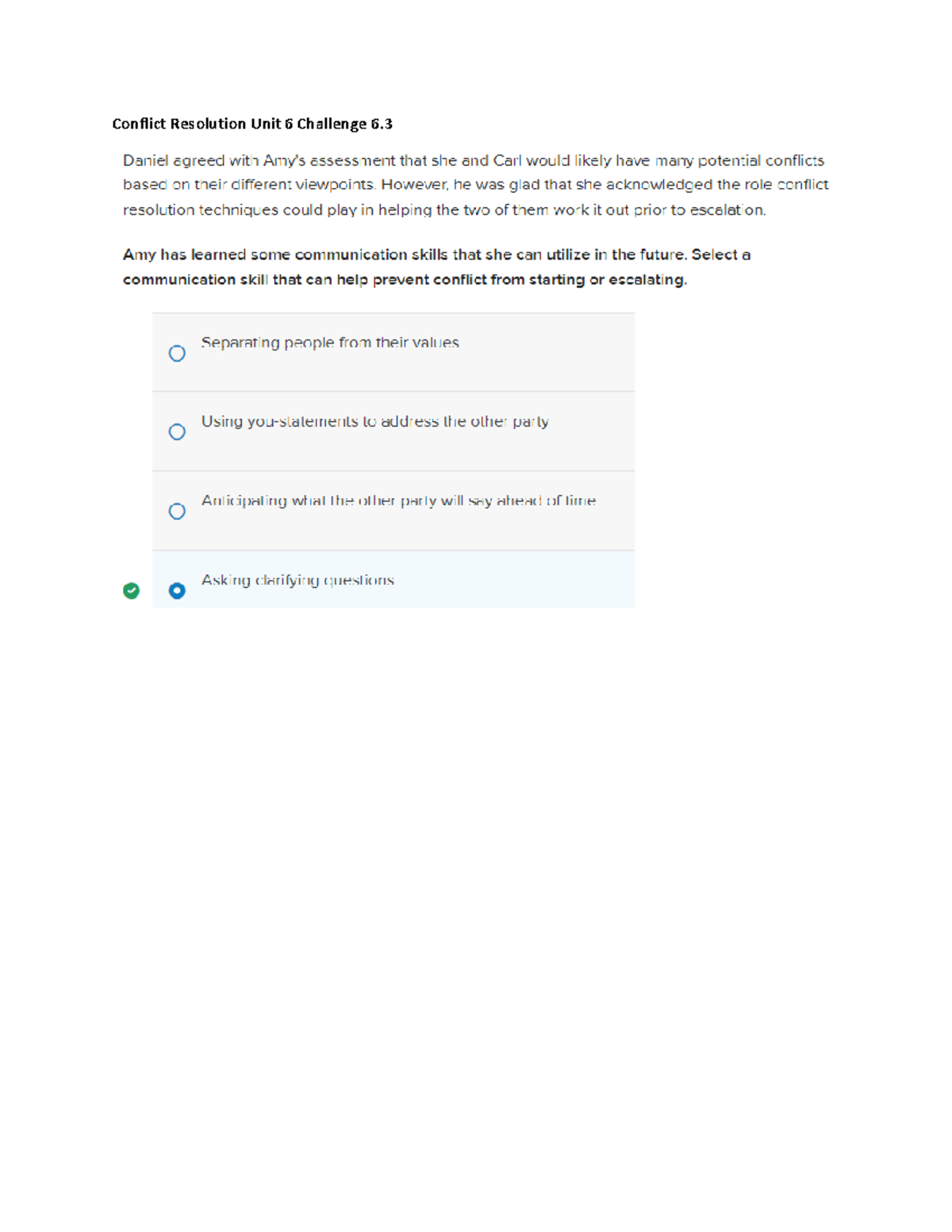 Conflict Resolution Unit 6 Challenge 6.3 - Conflict Resolution Unit 6 ...