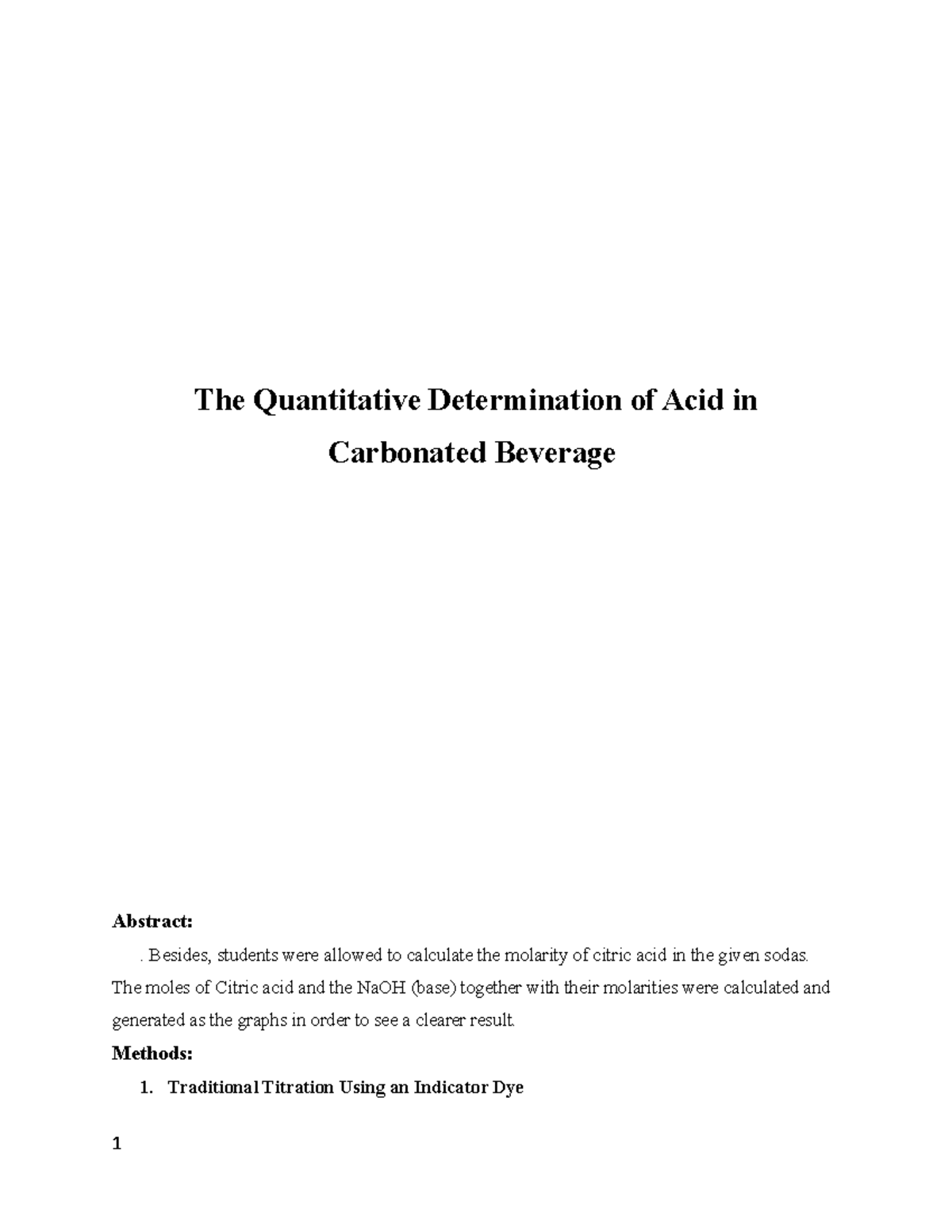 general chm 141 - The Quantitative Determination of Acid in Carbonated ...