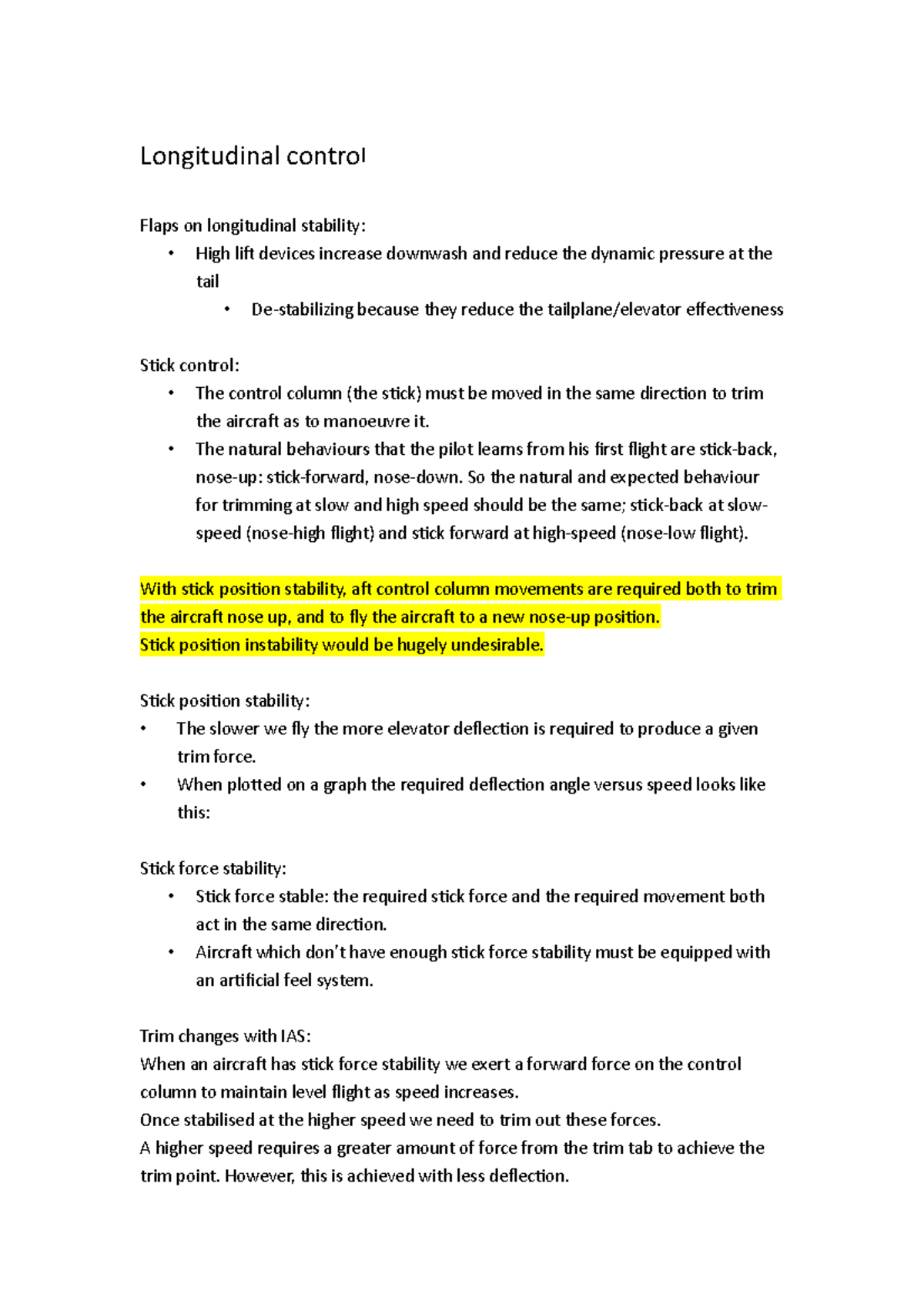 Longitudinal control - Notes for the subject - Longitudinal control ...