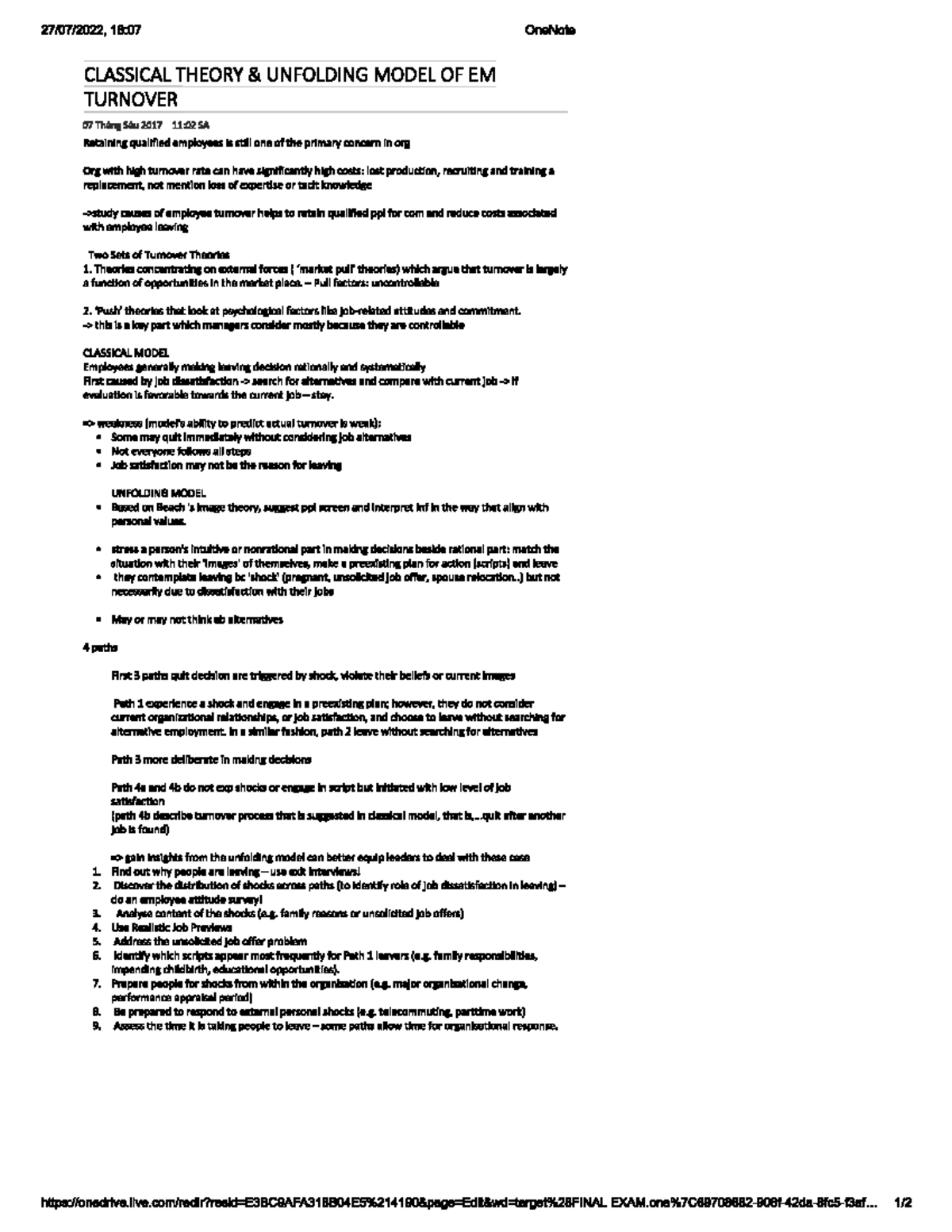 MGMT207 Final EXAM Review - Classical Theory & Unfolding Model OF ...