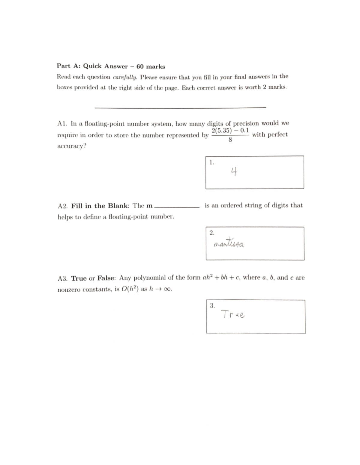 Answers for Part A - MATH 2130 - Studocu