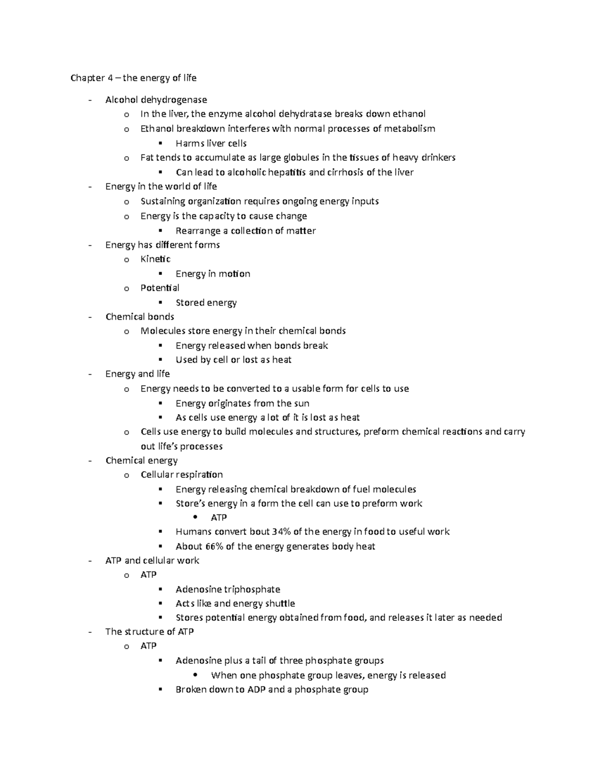 Bio 110 - Chapter 4 - the energy of life - Chapter 4 – the energy of ...
