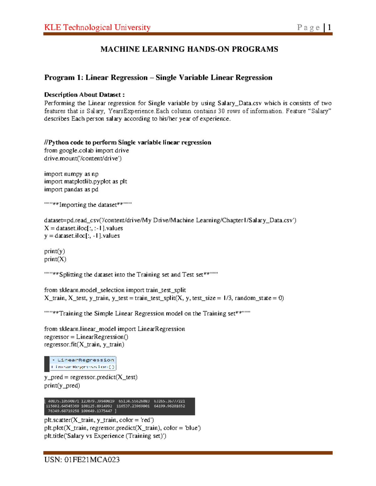 Machine Learning Hands On Machine Learning Hands On Programs Program 1 Linear Regression