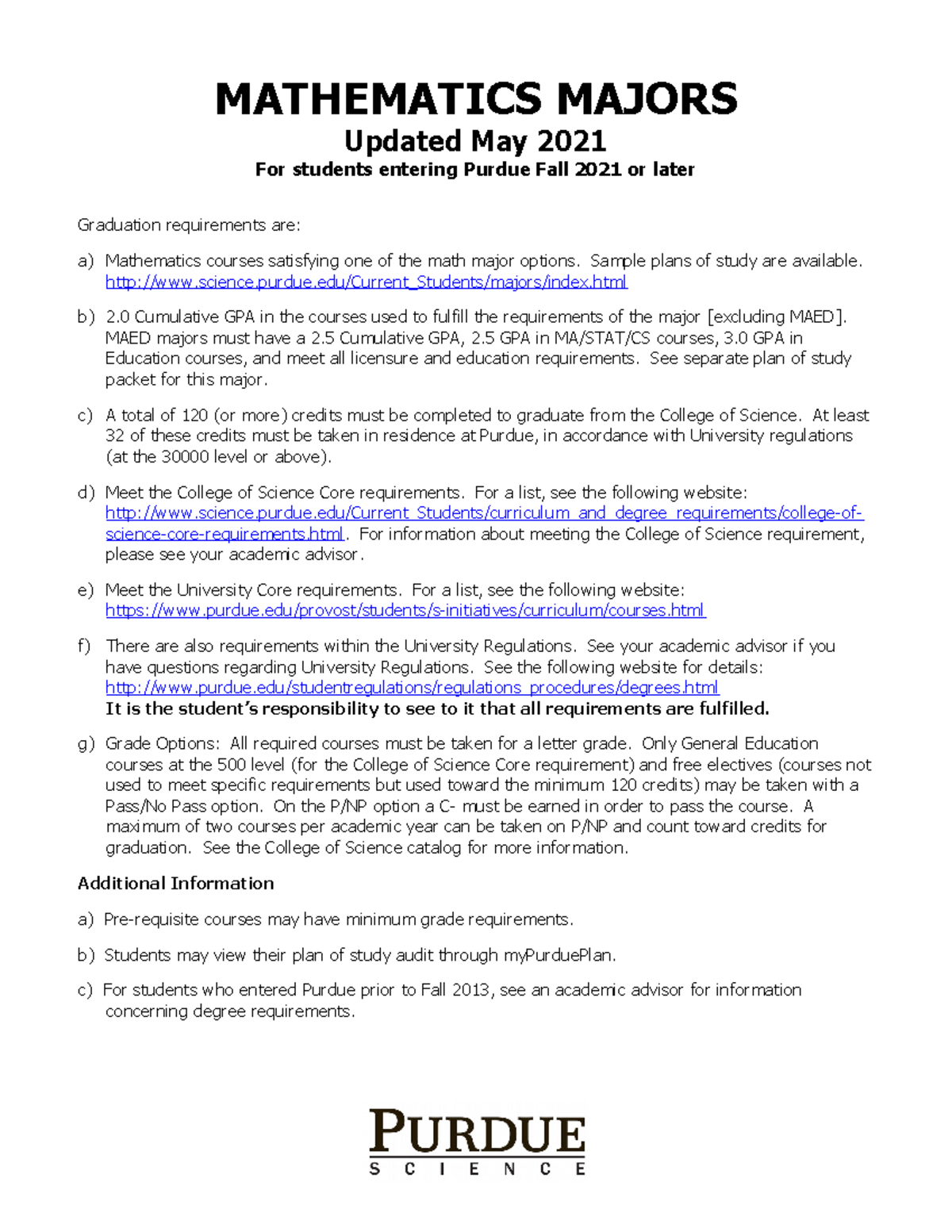 517558007 MATH Handout 2021 - MATHEMATICS MAJORS Updated May 2021 For ...