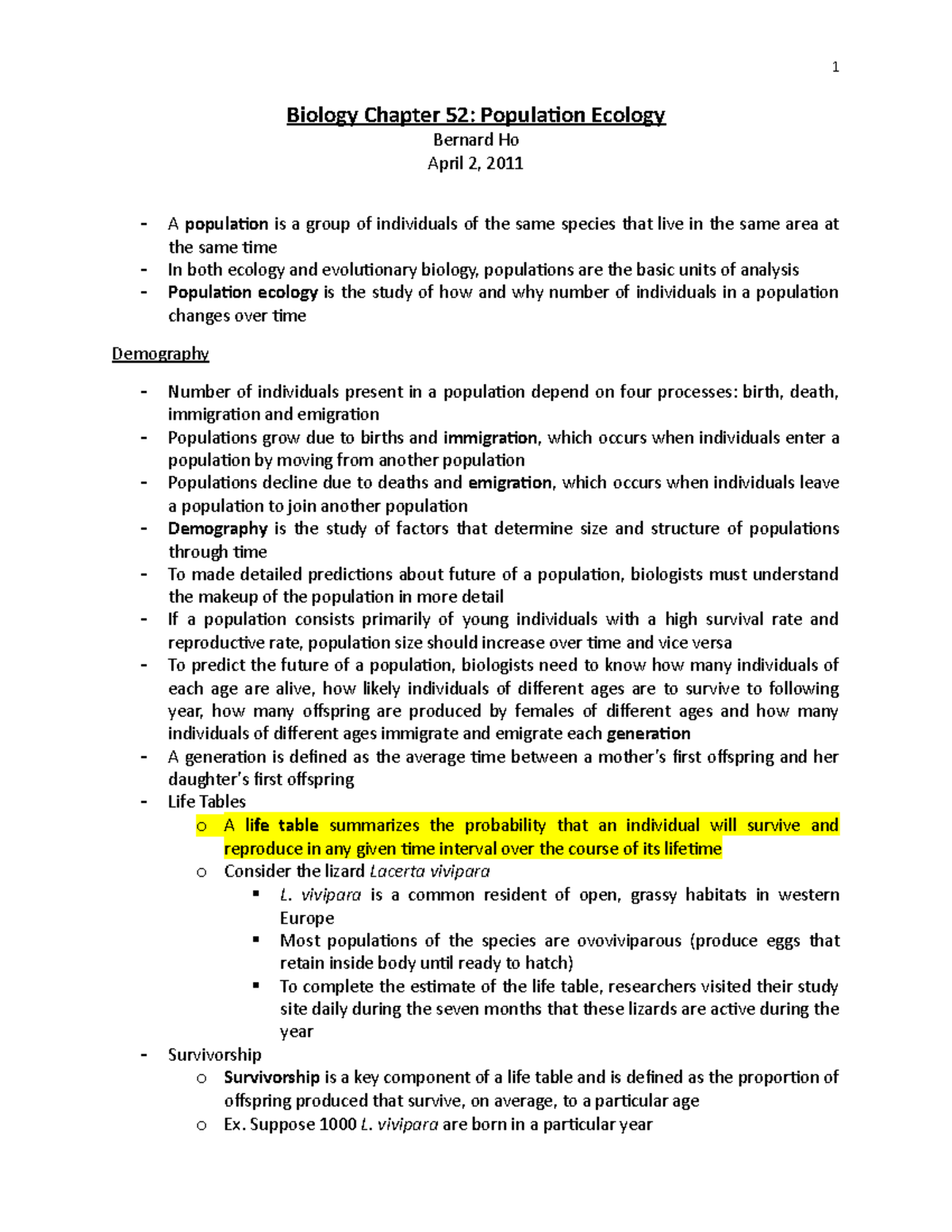 Biology Chapter 52 - Lecture Note - Biology Chapter 52: Population ...