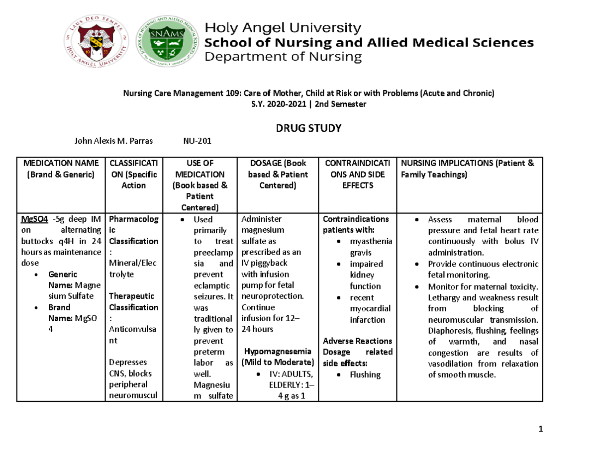 Drug Study Parras Nu 201 take medicine for a headache. Pharmacologists ...
