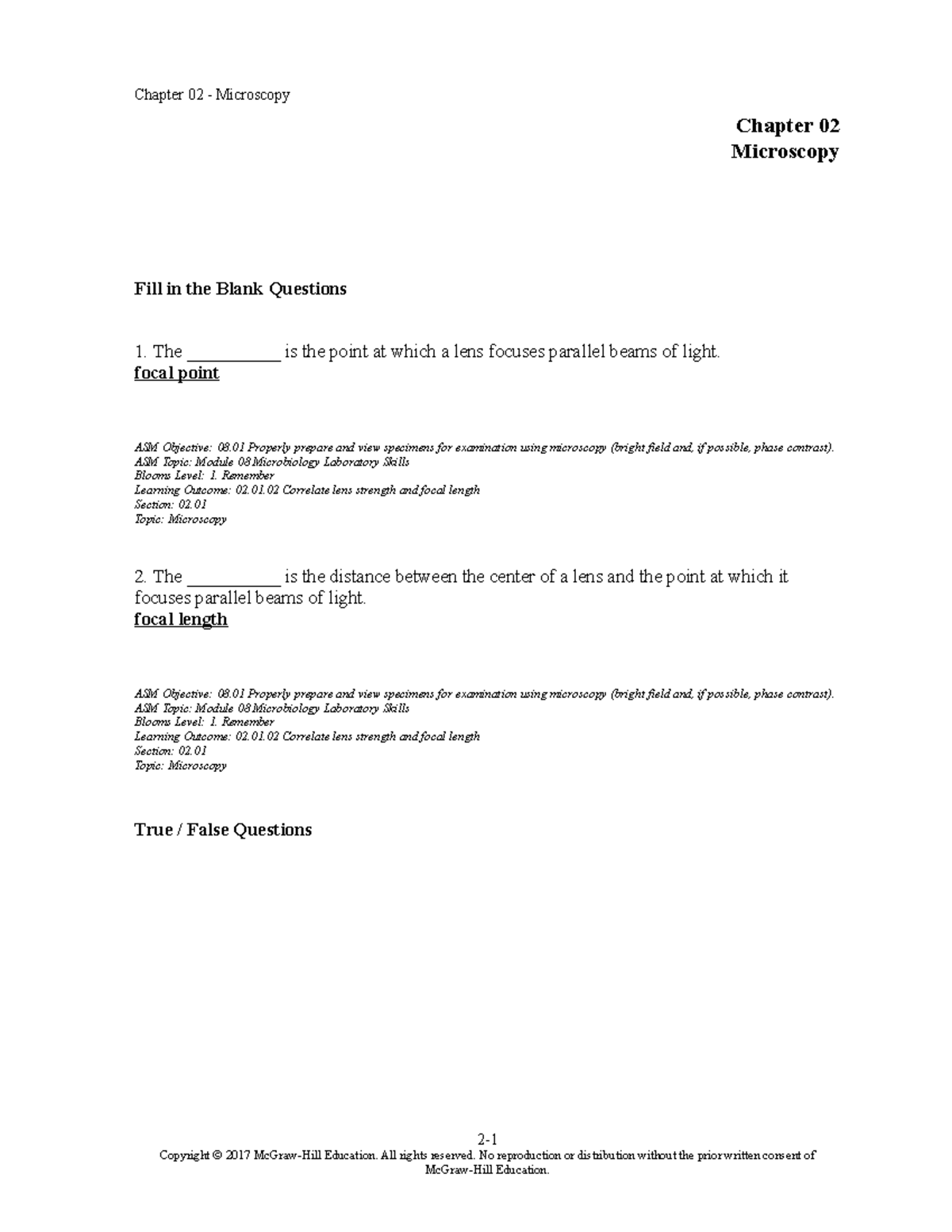 Chap002 - Prescotts 10th Ed. - Chapter 02 Microscopy Fill in the Blank ...