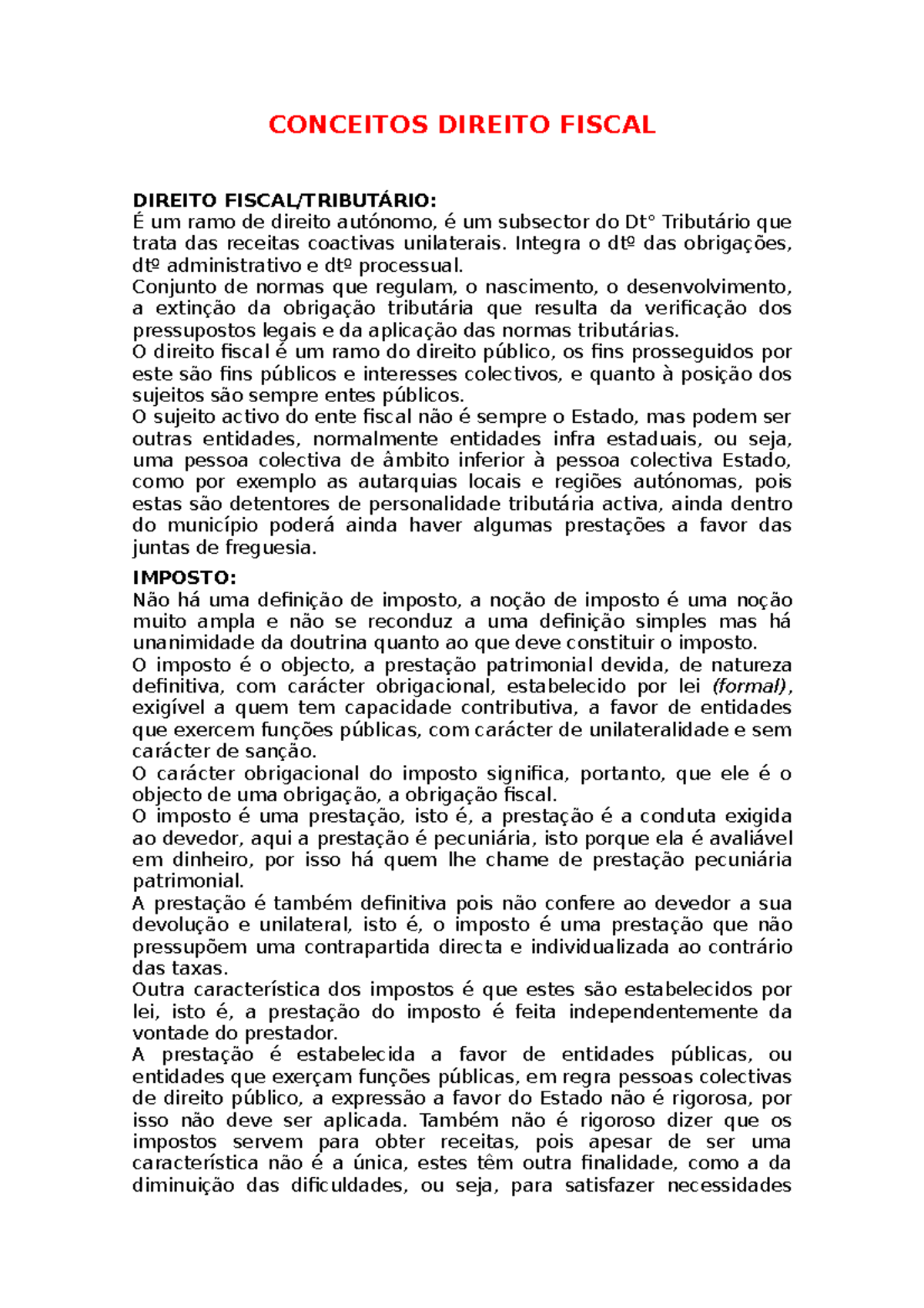 Conceitos - Direito Fiscal - CONCEITOS DIREITO FISCAL DIREITO FISCAL ...