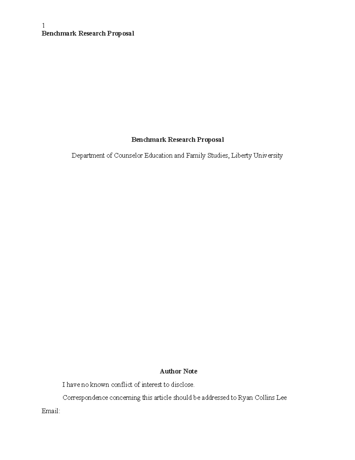 Benchmark Research Proposal Benchmark Research Proposal Benchmark Research Proposal Department