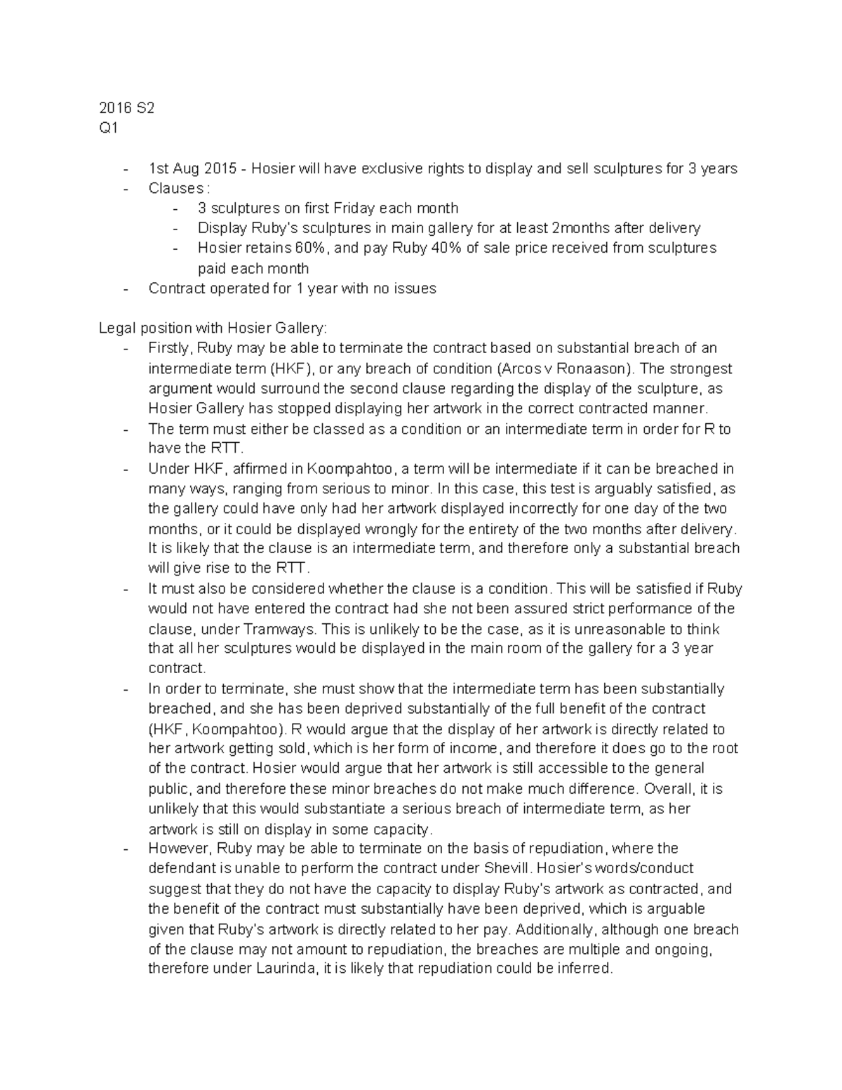 Past Exam Qs - Notes - 2016 S Q 1st Aug 2015 - Hosier will have ...