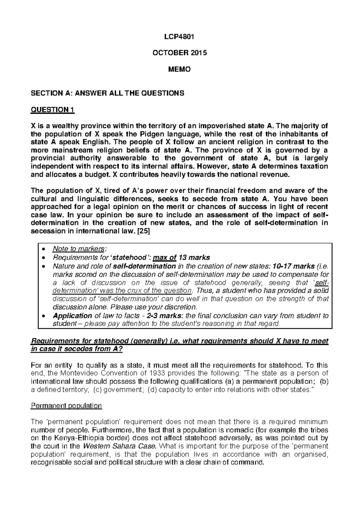 LCP4801 memo Nov15 no pwd - LCP OCTOBER 2015 MEMO SECTION A: ANSWER ALL ...